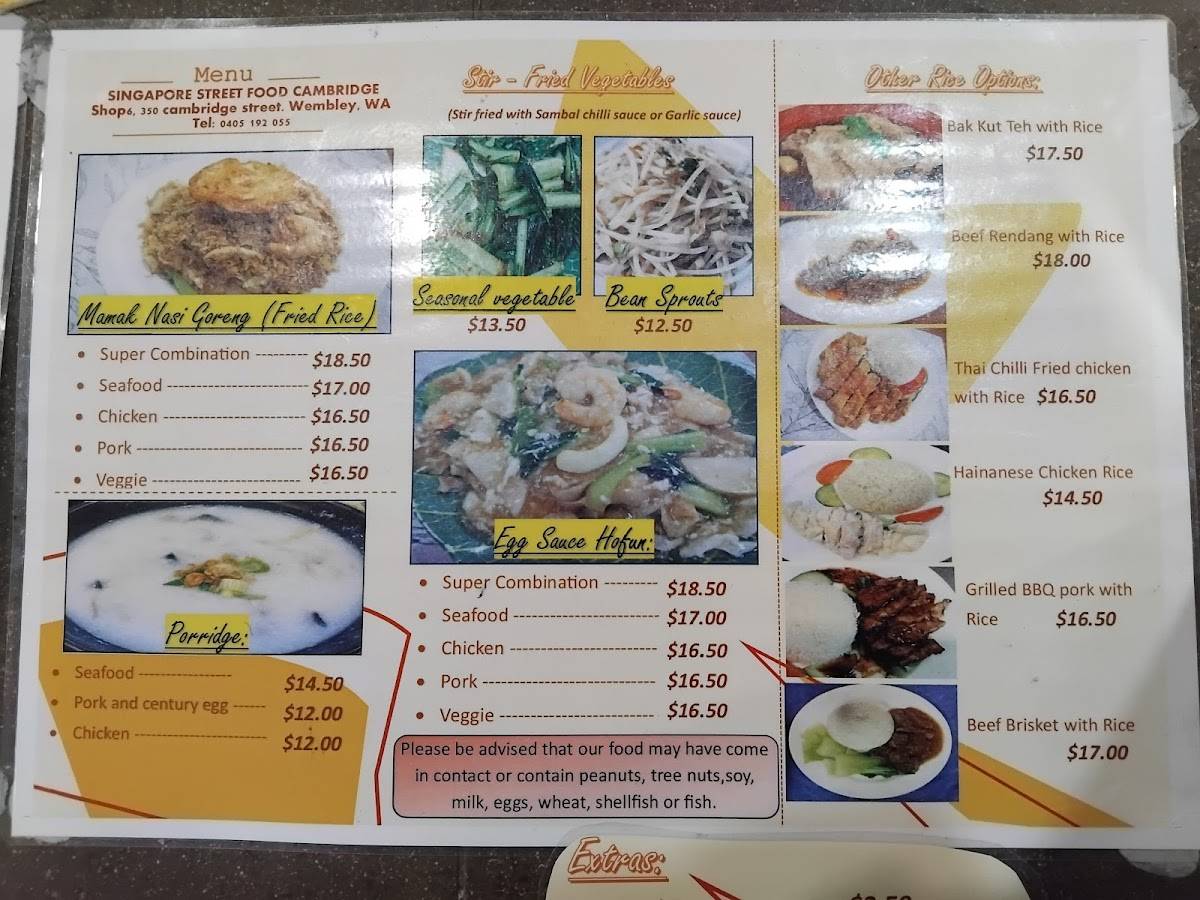 Menu at Singapore Street Food Cambridge restaurant, Wembley