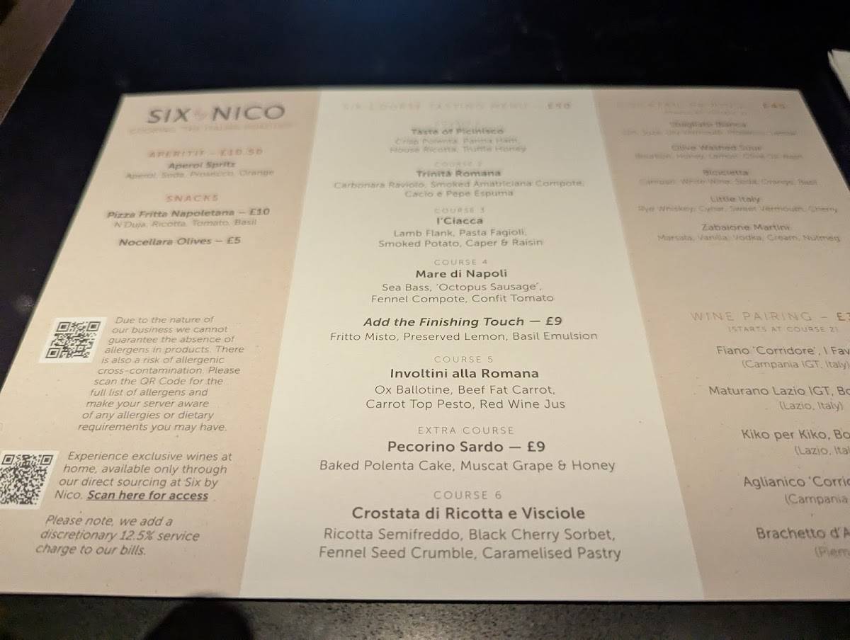 Menu at Six by Nico Oxford restaurant, Oxford
