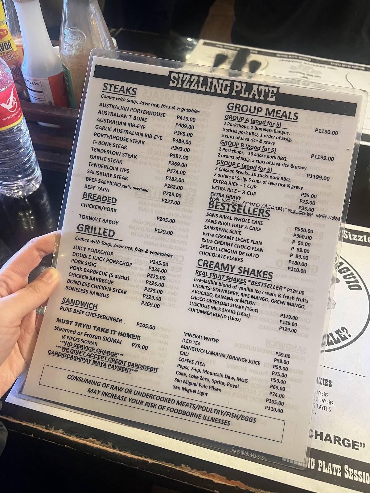 Menu at Sizzling Plate SM Baguio restaurant, Baguio, 231 Luneta Hill Dr