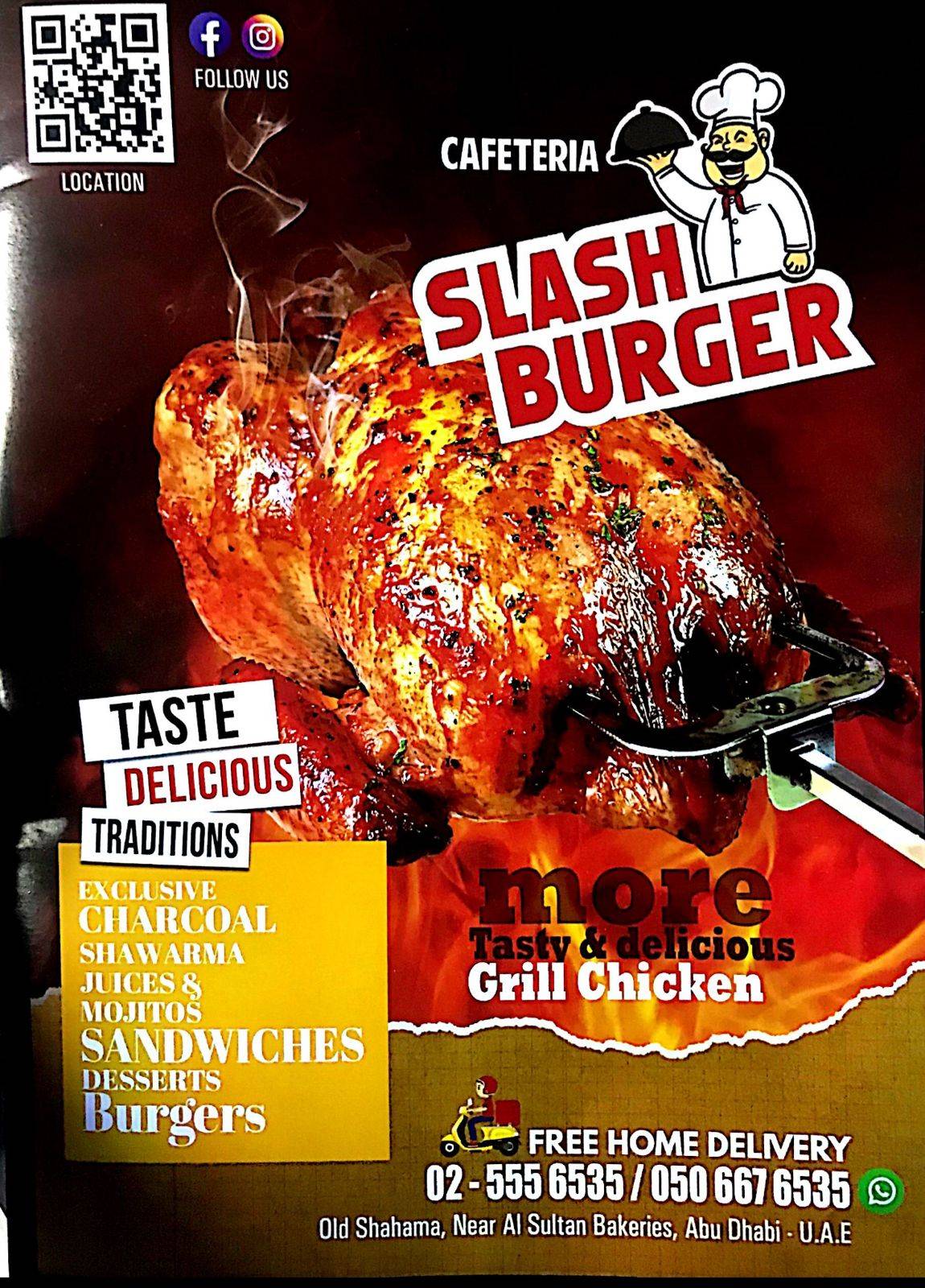 Menu at Slash Burger Cafeteria, Abu Dhabi