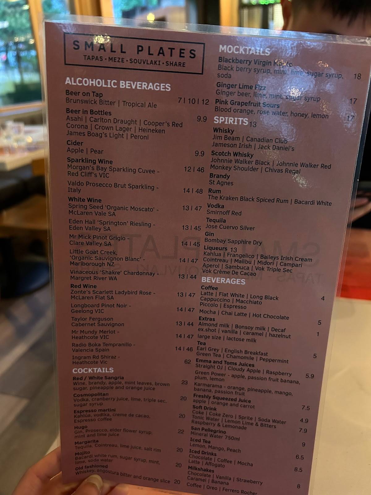 Menu at Small Plates restaurant, Eltham