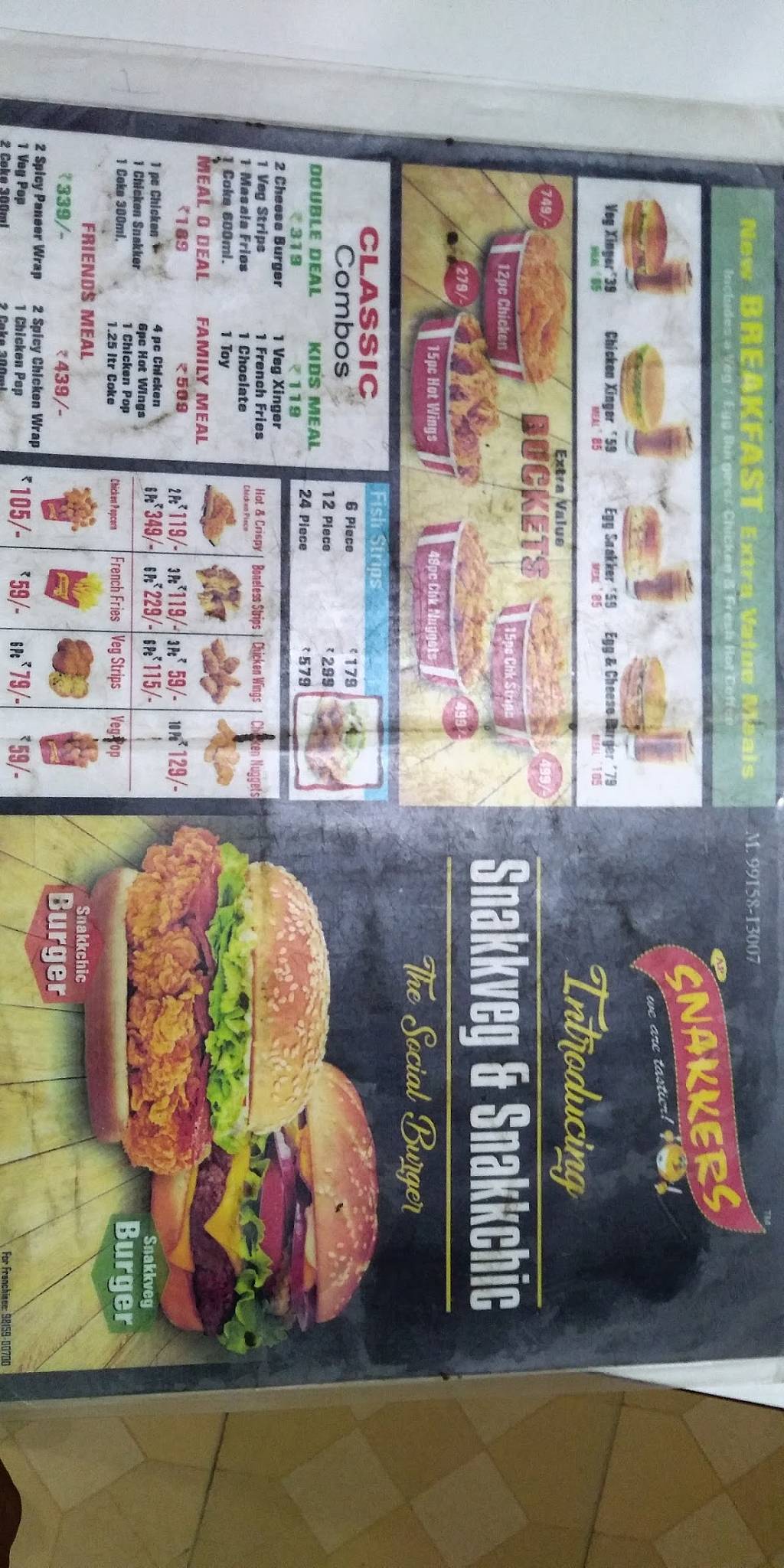 Menu at Snakkers, Nakodar