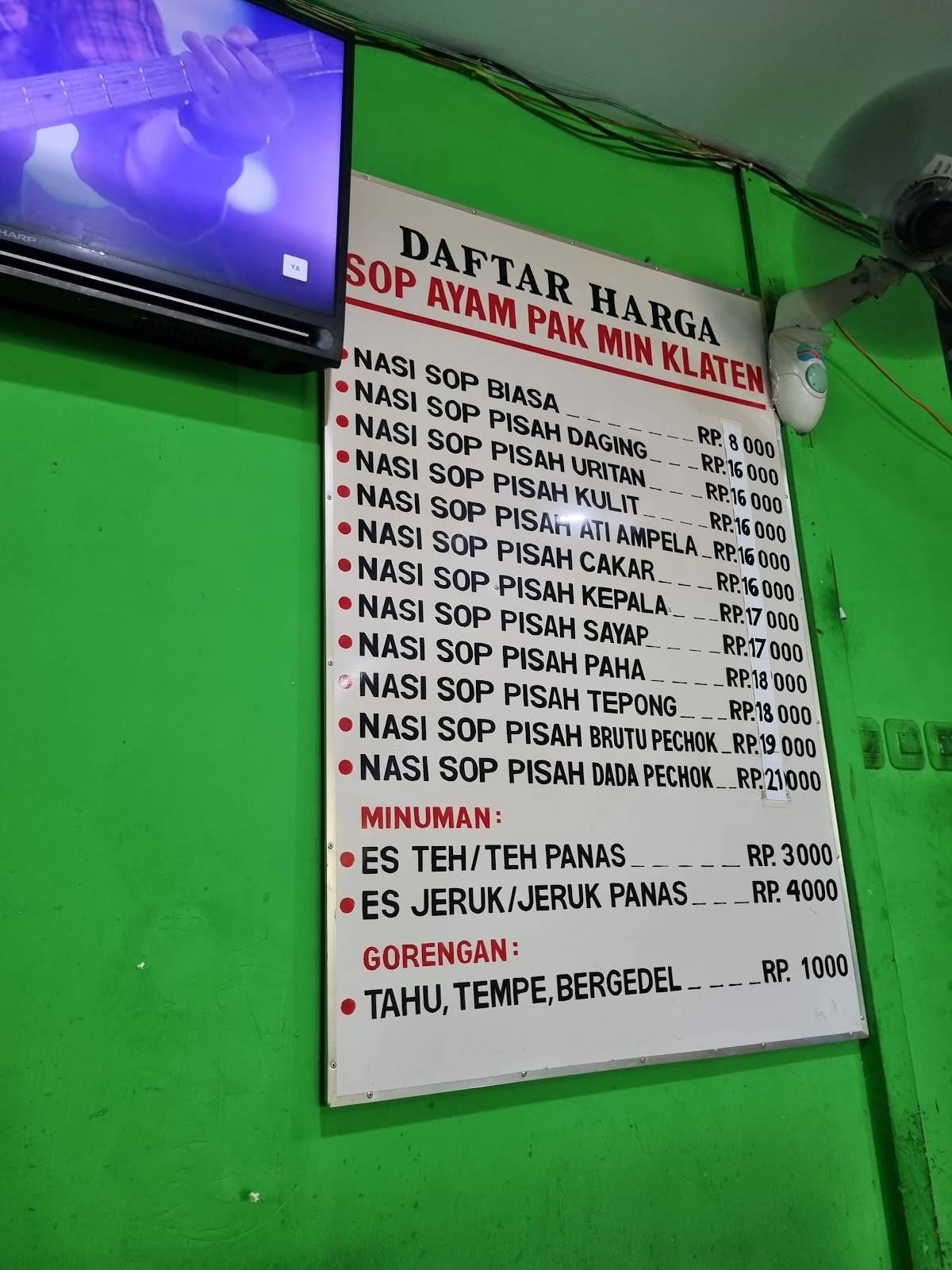 Carta del restaurante Sop Ayam Pak Min Klaten, Semarang, Jl. Jati Raya ...