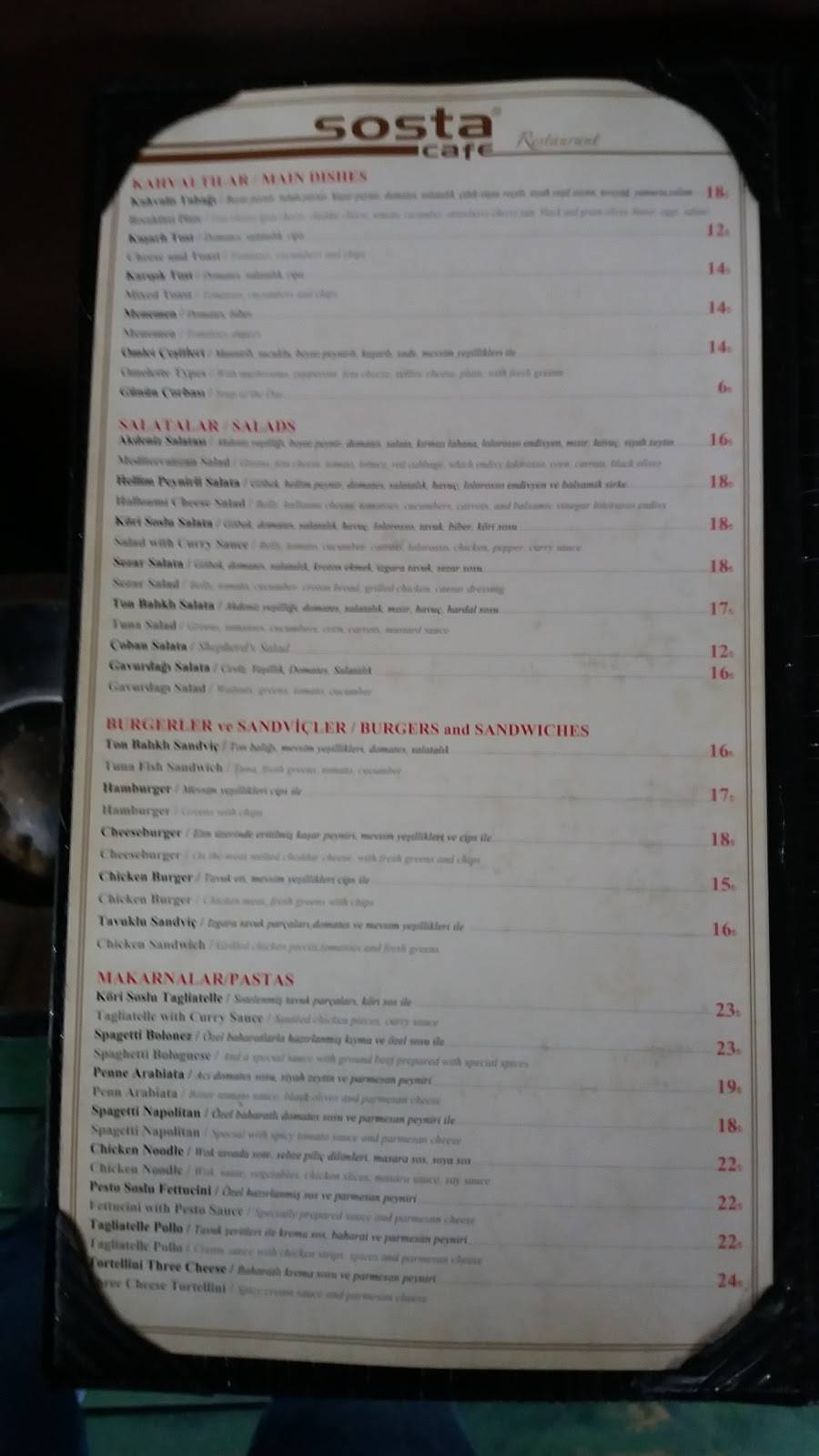 Carta de Sosta Restaurant Mangalbaşı, Estambul