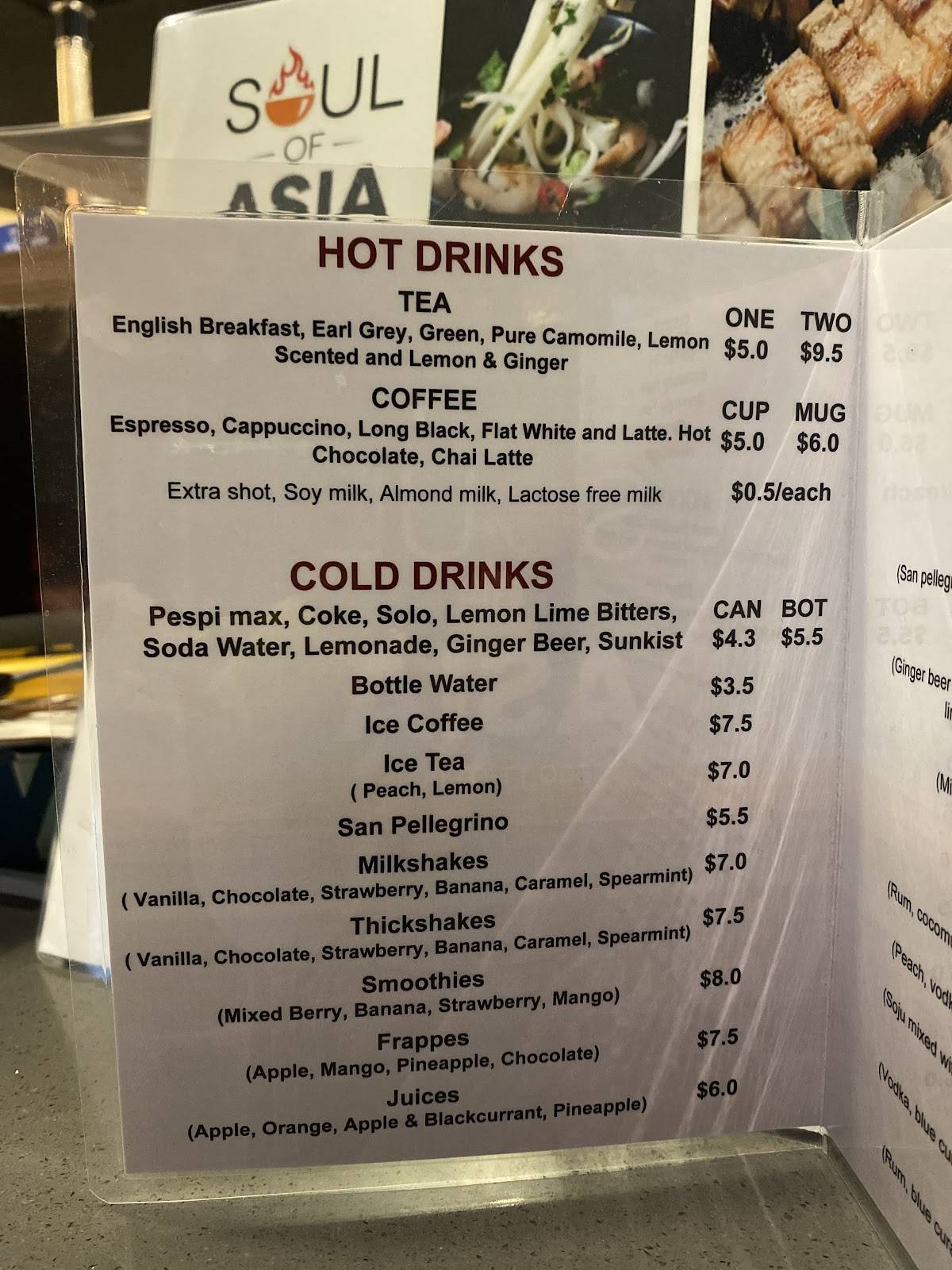 Menu at Soul of Asia restaurant, Eaton, 2 Recreation Dr