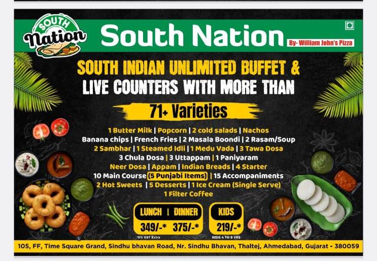 Menu at South Nation (Sindhu Bhavan Road), Ahmedabad