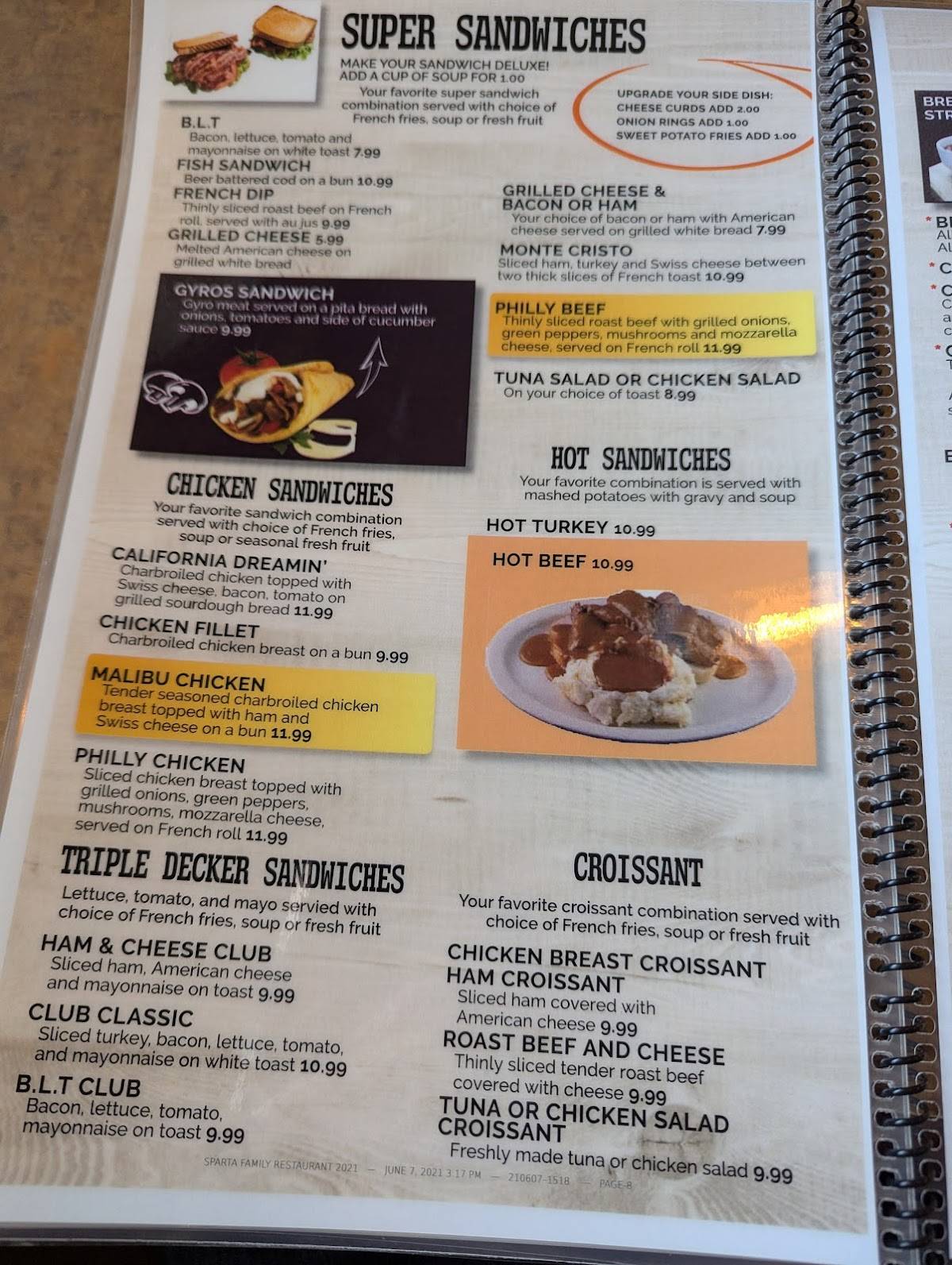 Menu at Sparta Family Restaurant, Sparta