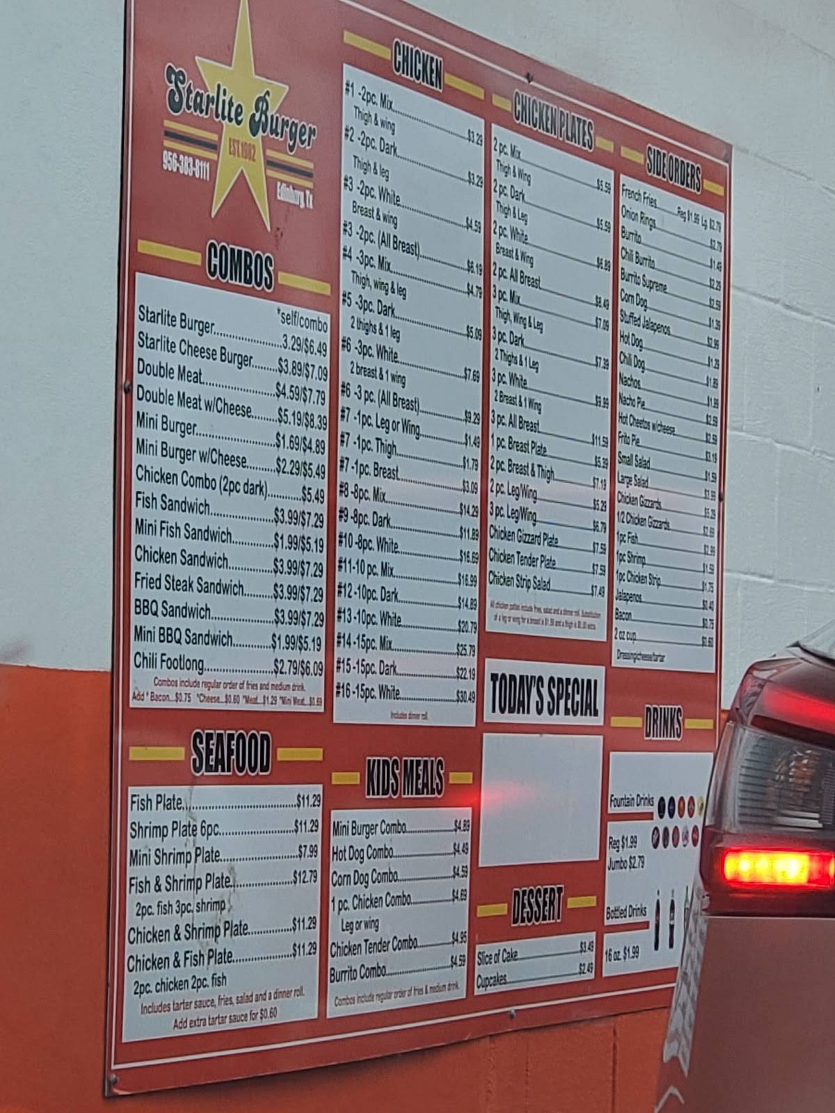 Menu at Starlite Burger restaurant, Edinburg, E University Dr