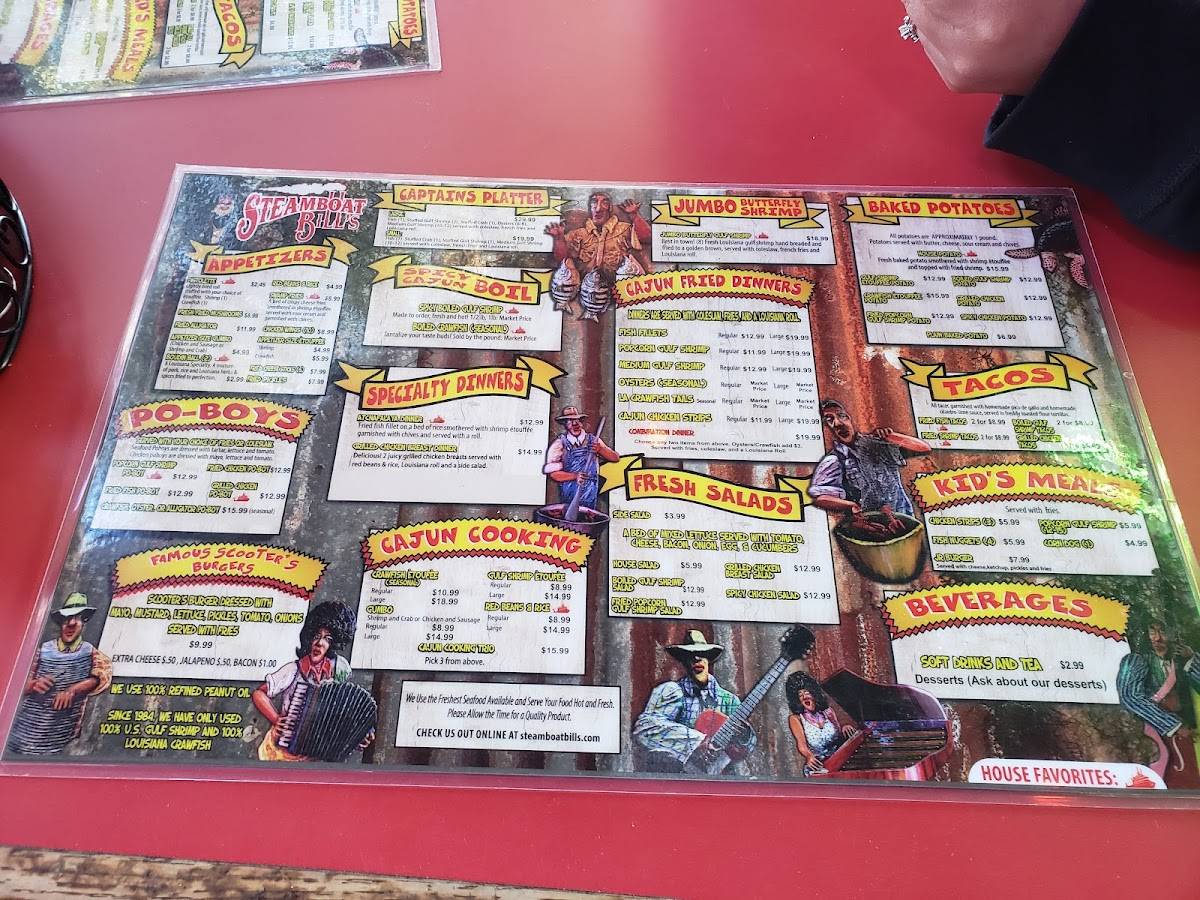 Menu at Steamboat Bill’s Pearland, TX restaurant, Pearland