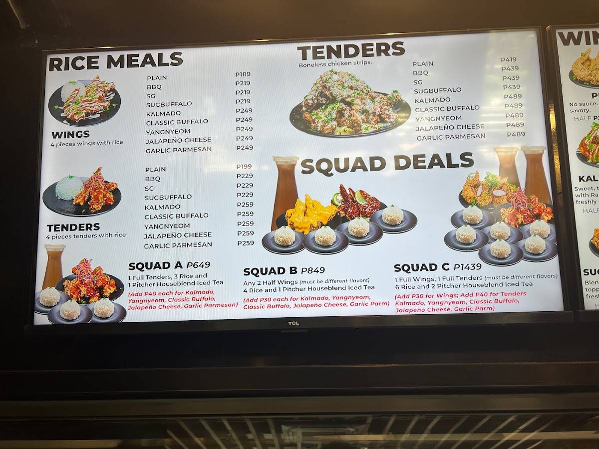 Menu at Sugbo Wings restaurant, Cebu City