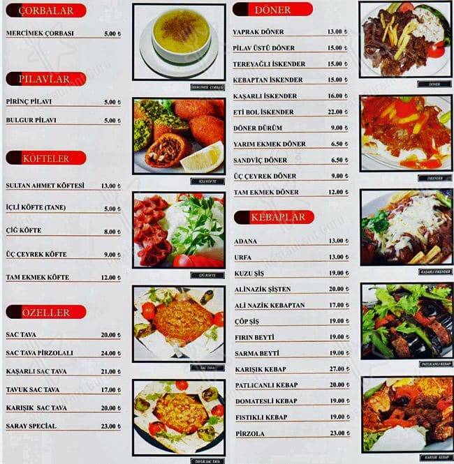 Carta del restaurante Sultan Saray Sac Tava, Estambul, Rami Kışla Cad ...