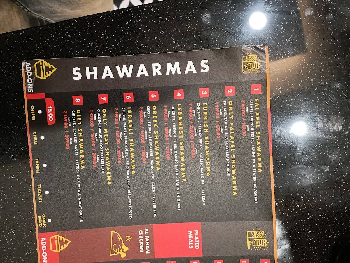 Menu at Sultanate of Shawarma, Kozhikode, Silk St