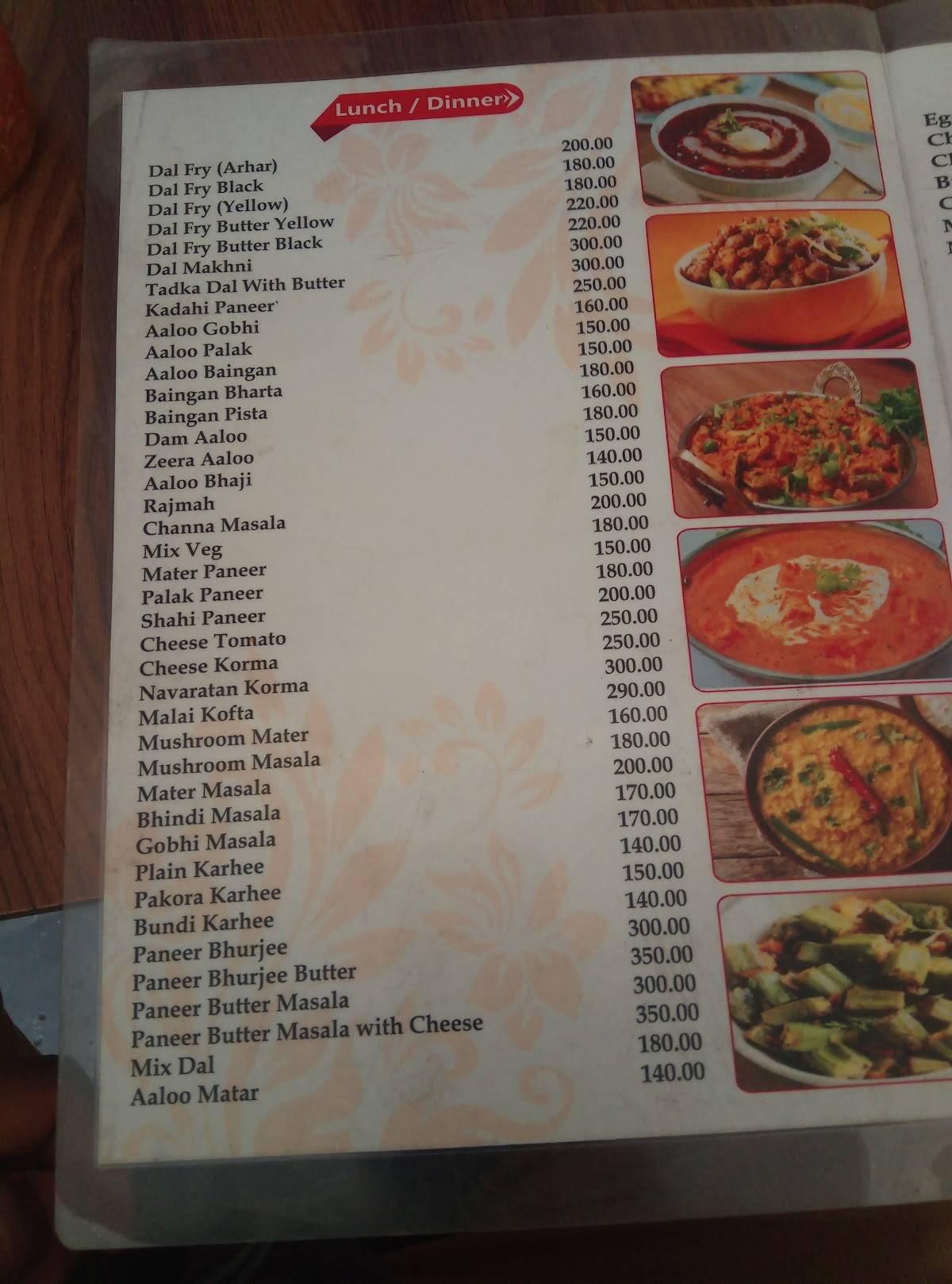 Menu at Sunrise Indian Food Corner, Manali