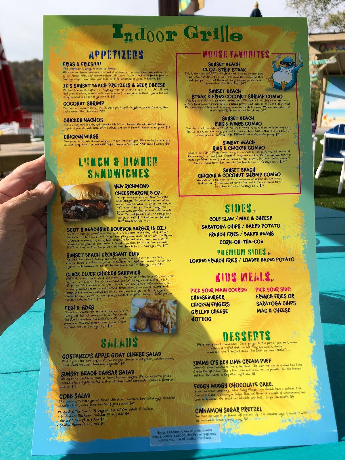 Menu at Sunset Beach Bar & Grille, New Richmond