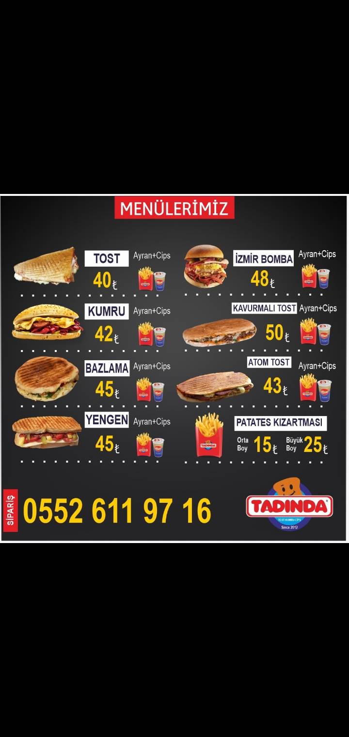 Menu at TADINDA TOST & KUMRU OTOSANSİT, Bursa