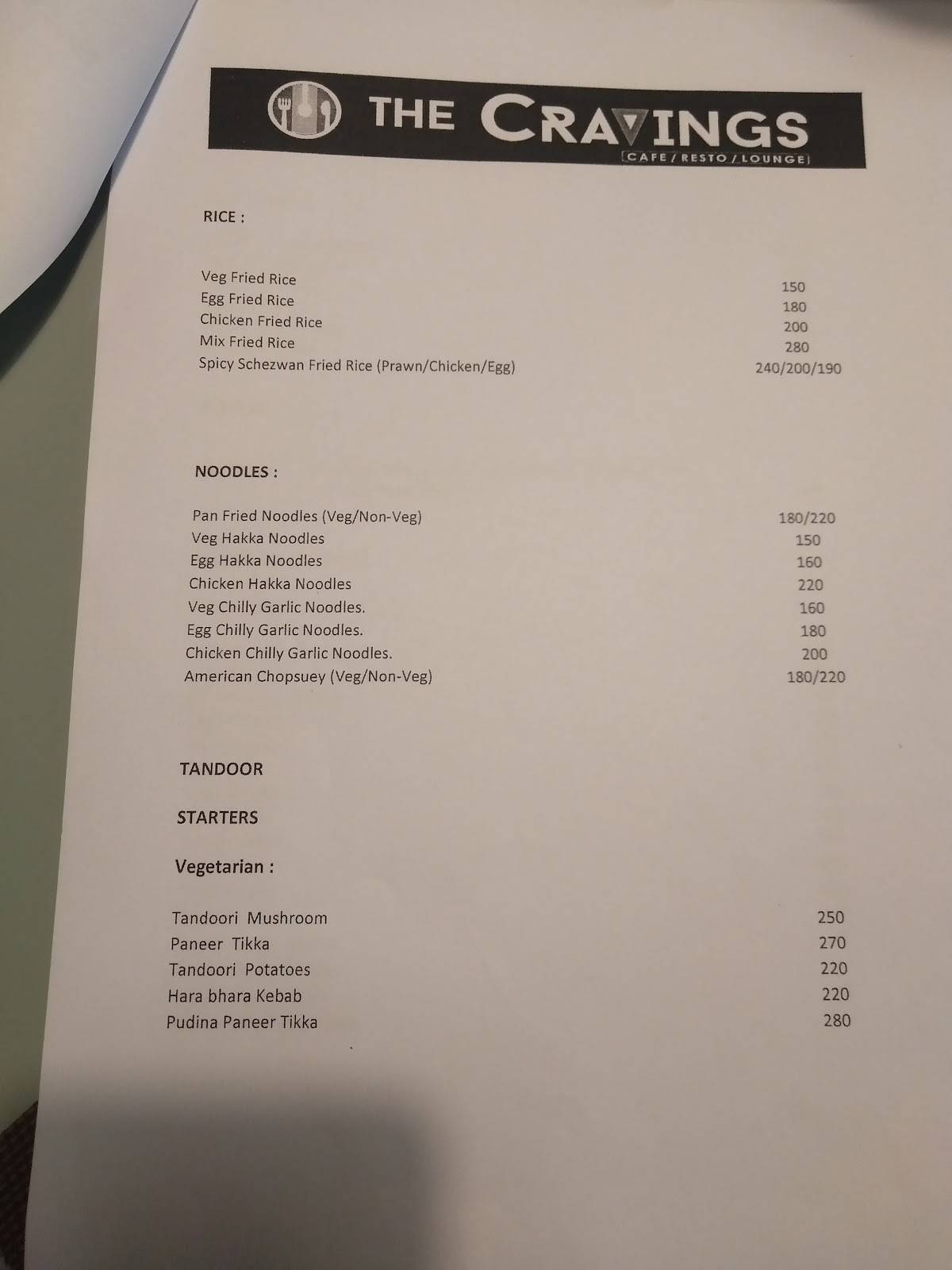 Menu at THE CRAVINGS (CAFE/RESTO/LOUNGE), Tezpur