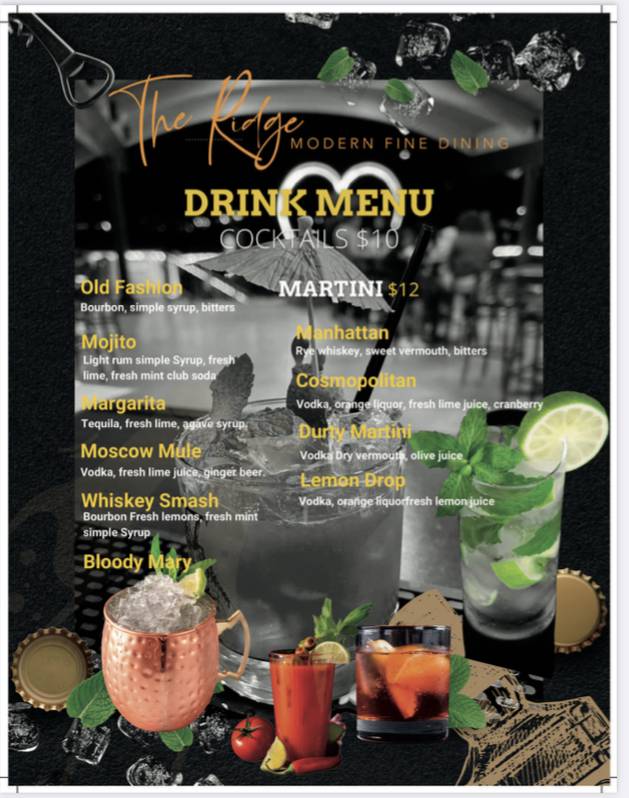 Menu at THE RIDGE modern fine dining restaurant, Estes Park