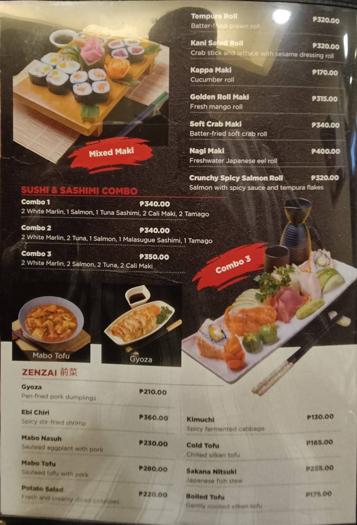 Menu at Tadakuma Japanese Restaurant, Cagayan de Oro, Cornerstone Building