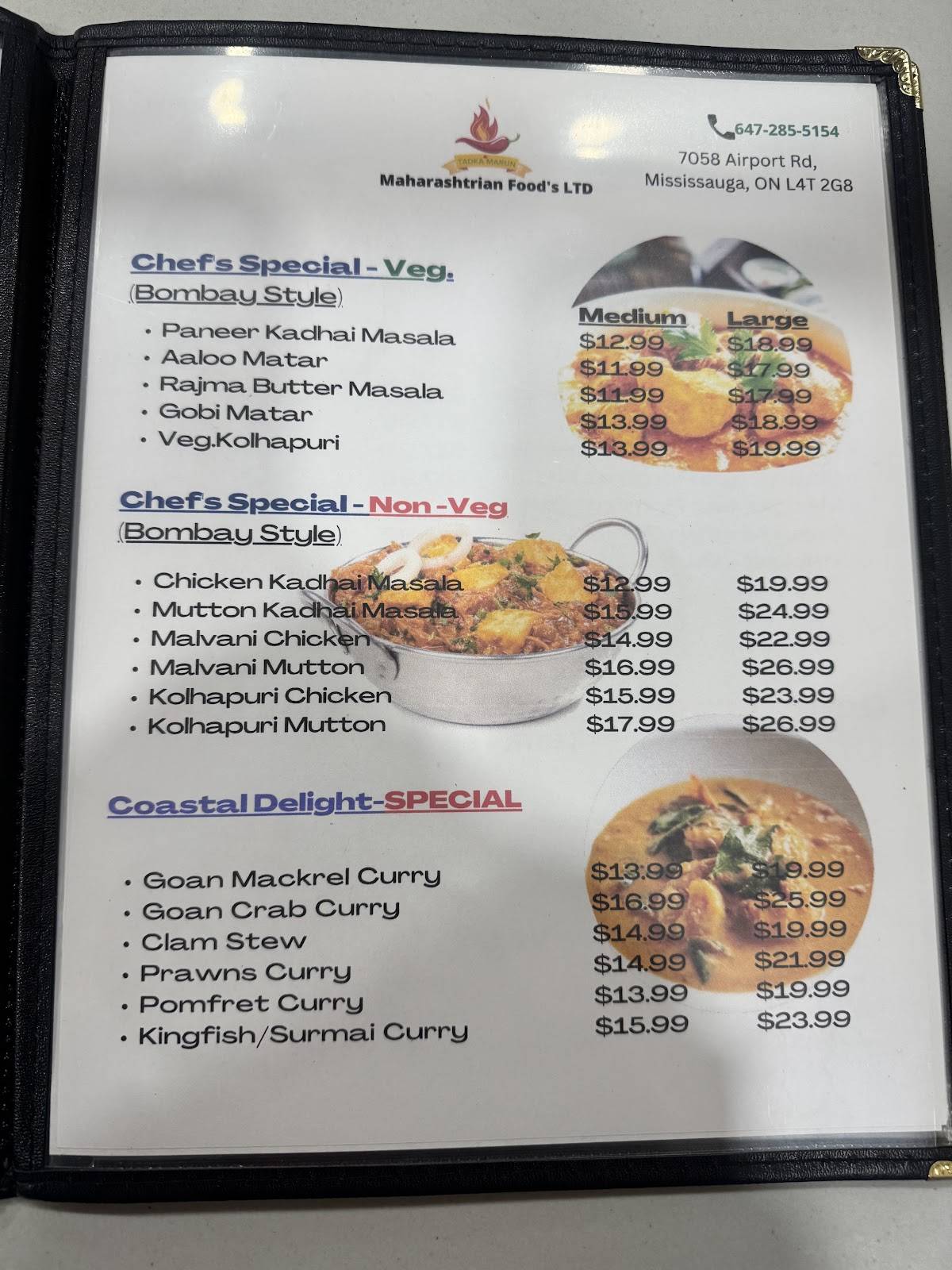 Carta de Tadka Marun Restaurant (Maharashtrian Foods LTD), Mississauga ...