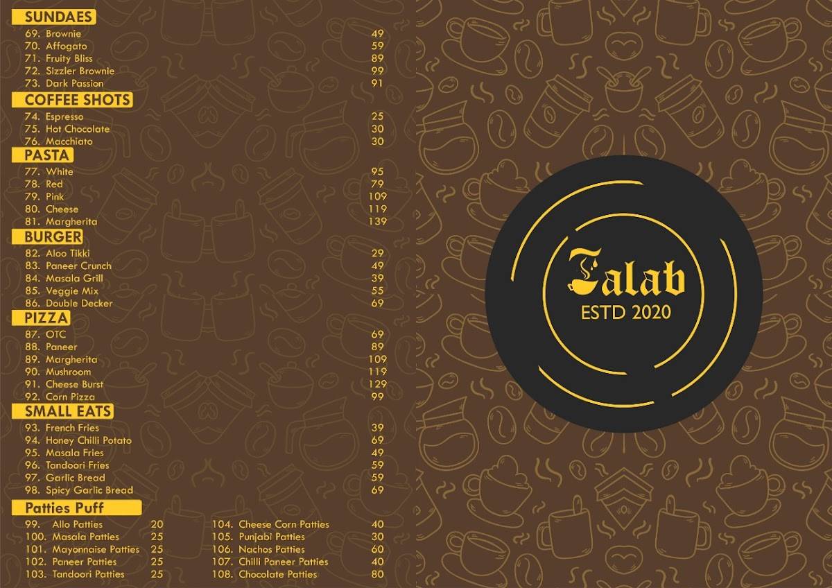 Menu at Talab Cafe, Jaipur, 6/18 A