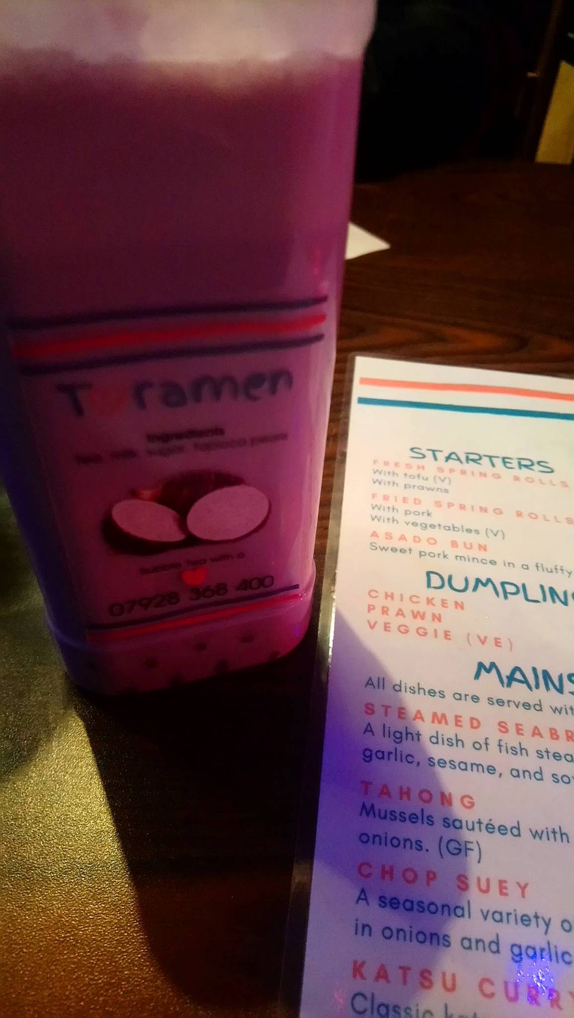 Menu at Taramen Noodle Ramen Bar, London