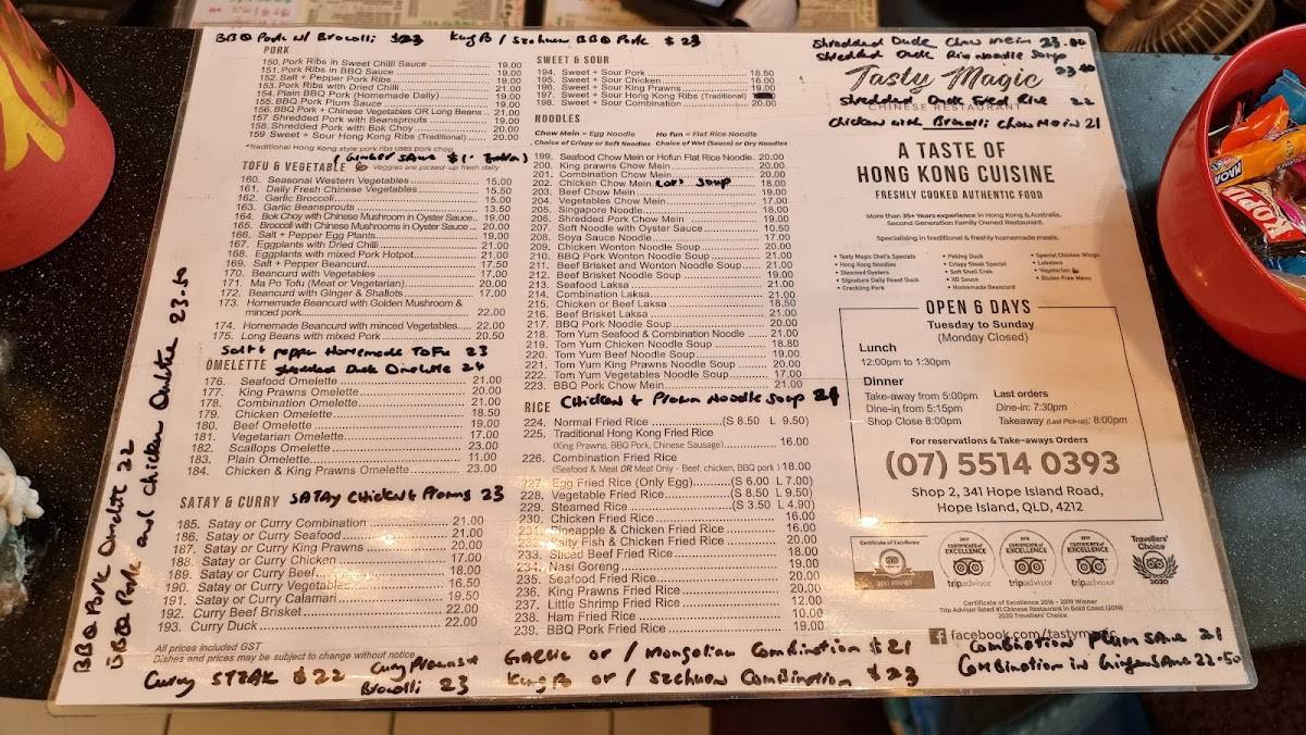 Menu at Tasty Magic Chinese Restaurant, Hope Island