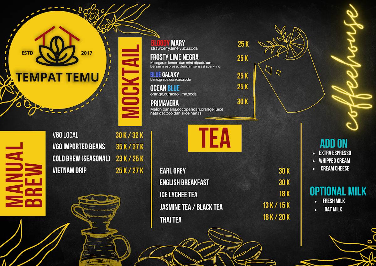 Menu at Tempat Temu Coffee House, East Jakarta