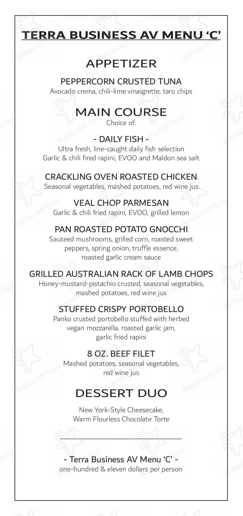 Menu at Terra Restaurant, Vaughan