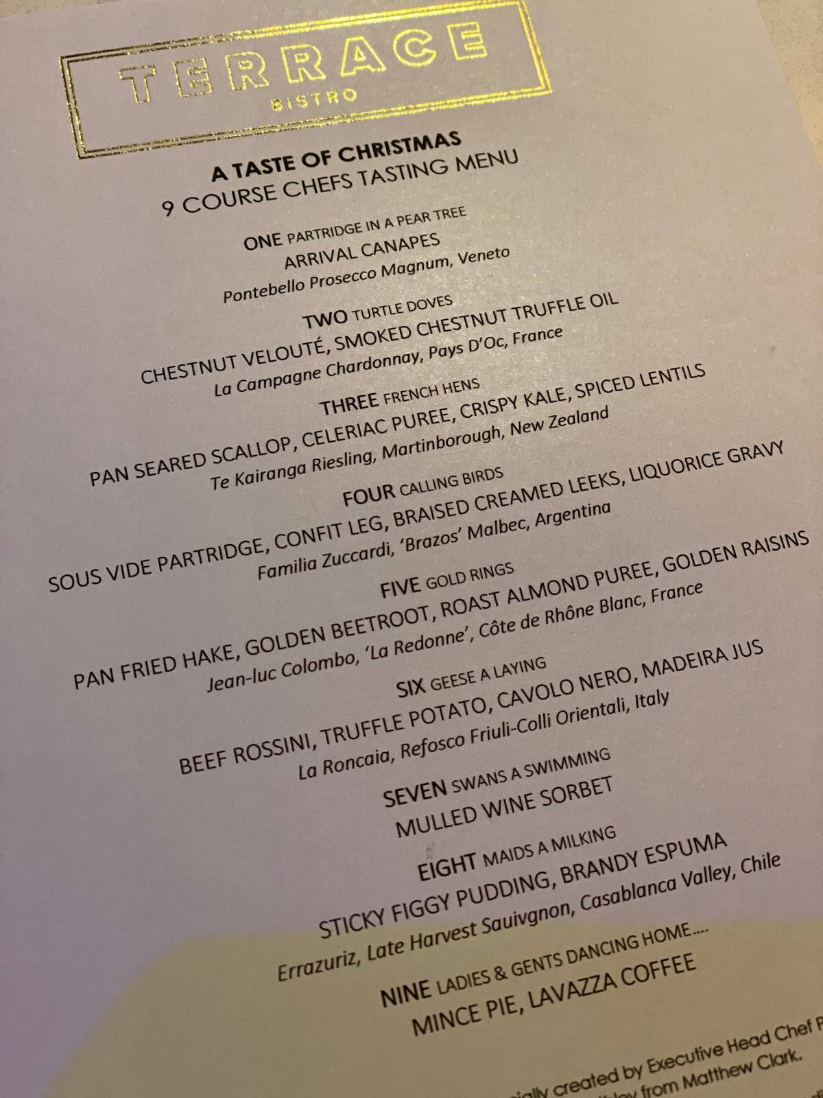 Menu at Terrace Bistro restaurant, Warrington