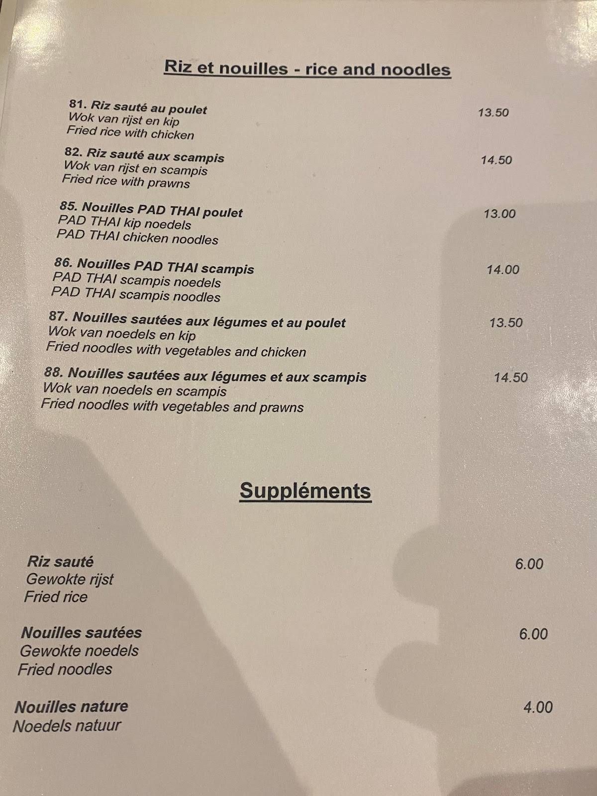 Menu au Thai Break, Waremme