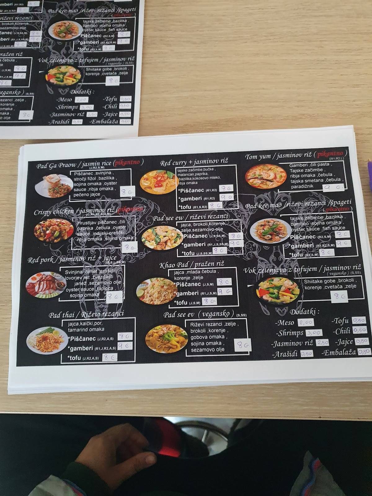 Carta del restaurante Thai Zone Tajska hitra hrana, Liubliana ...