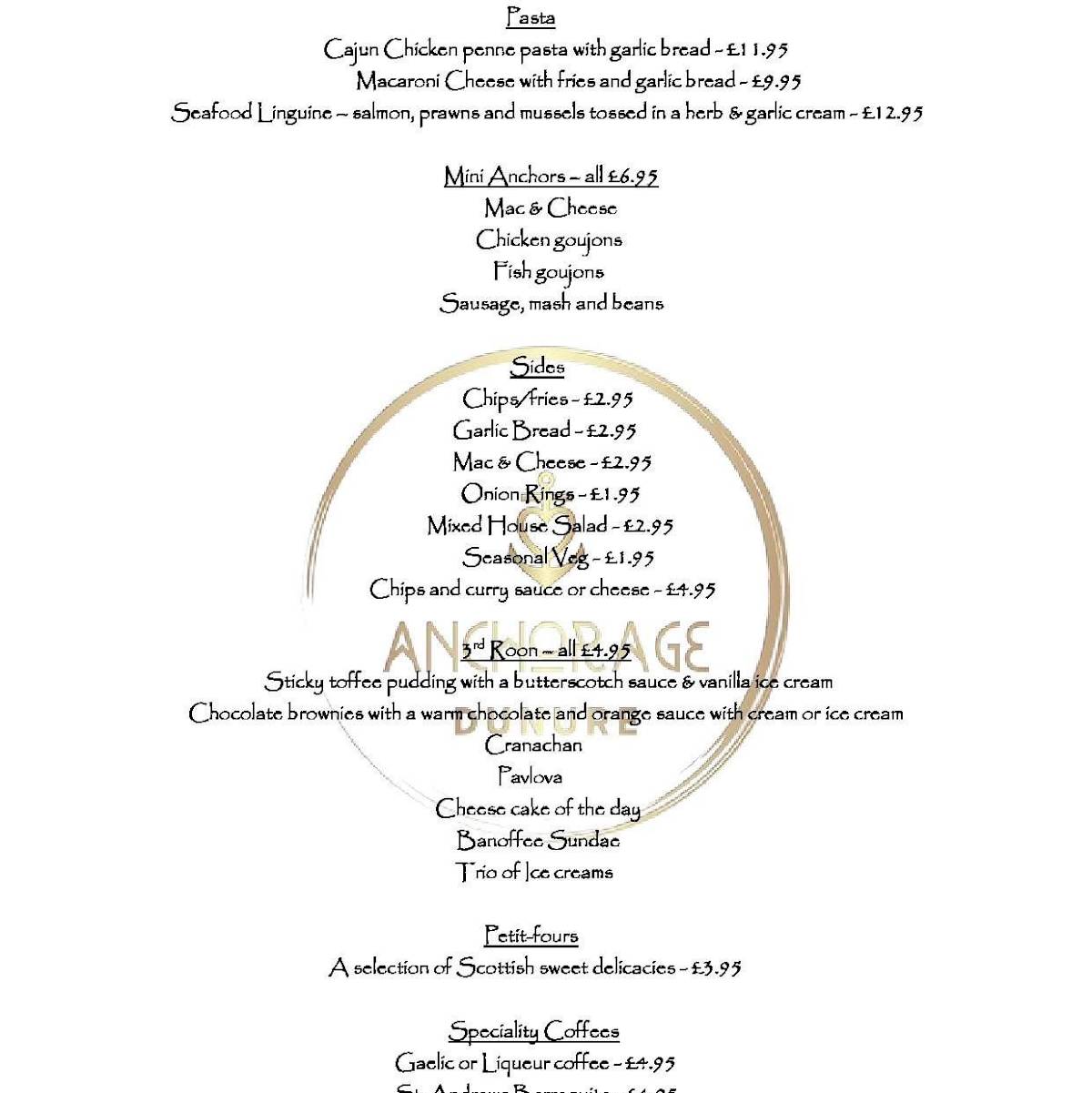 Menu at The Anchorage Restaurant/Bar, Dunure