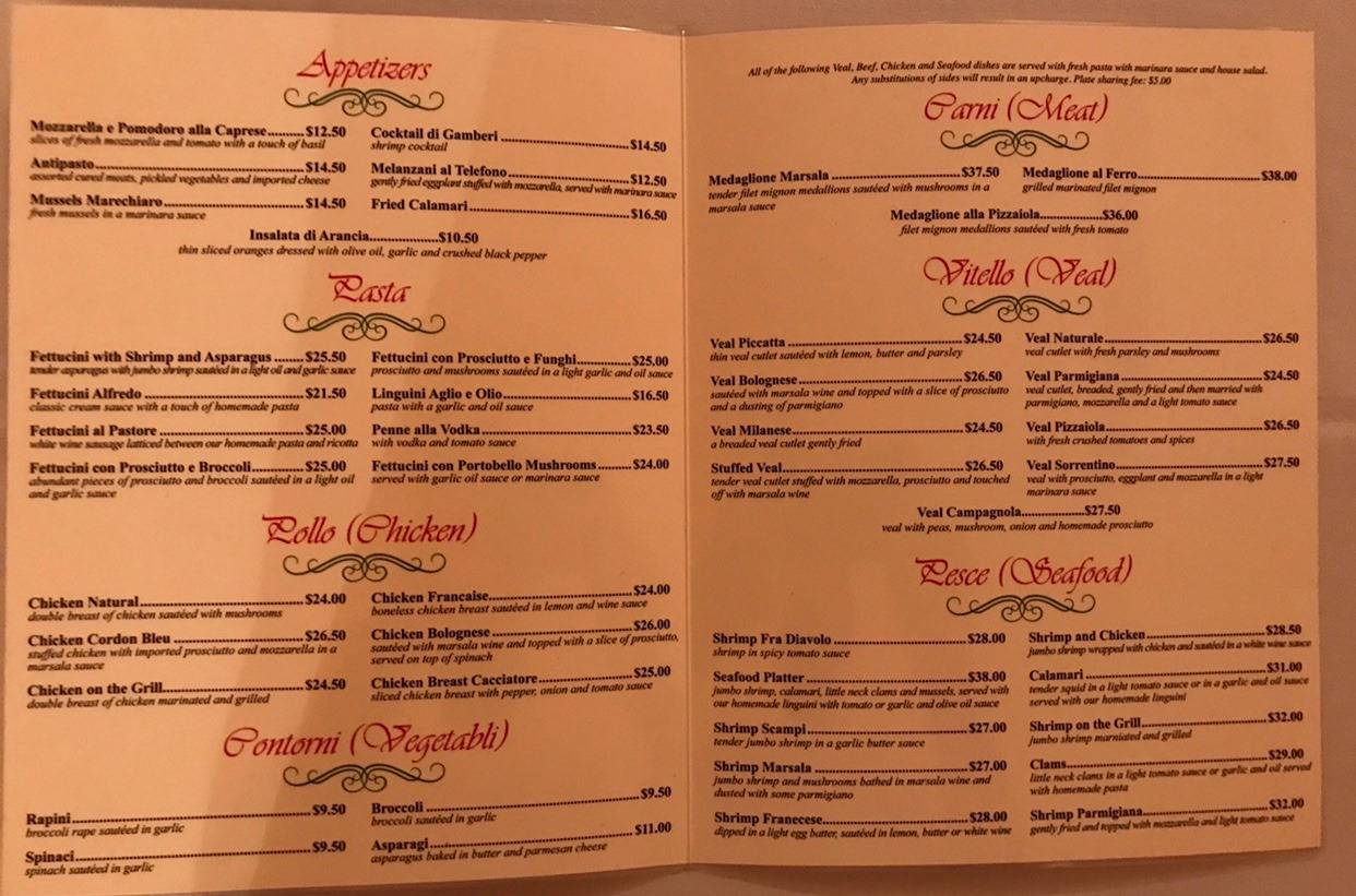 Menu at The Appian Way restaurant, Schenectady
