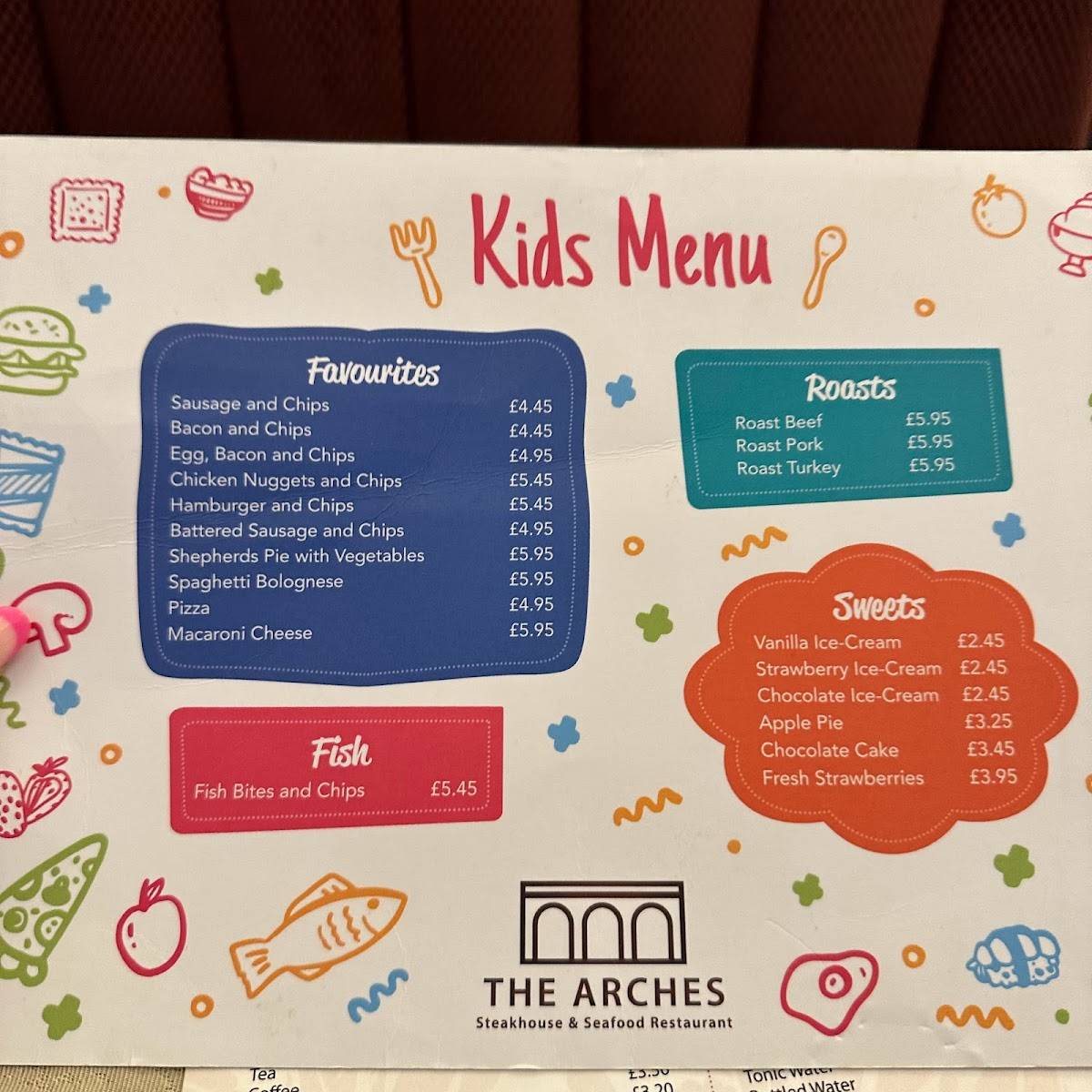 Menu at The Arches restaurant, Great Yarmouth, 72 Regent Rd