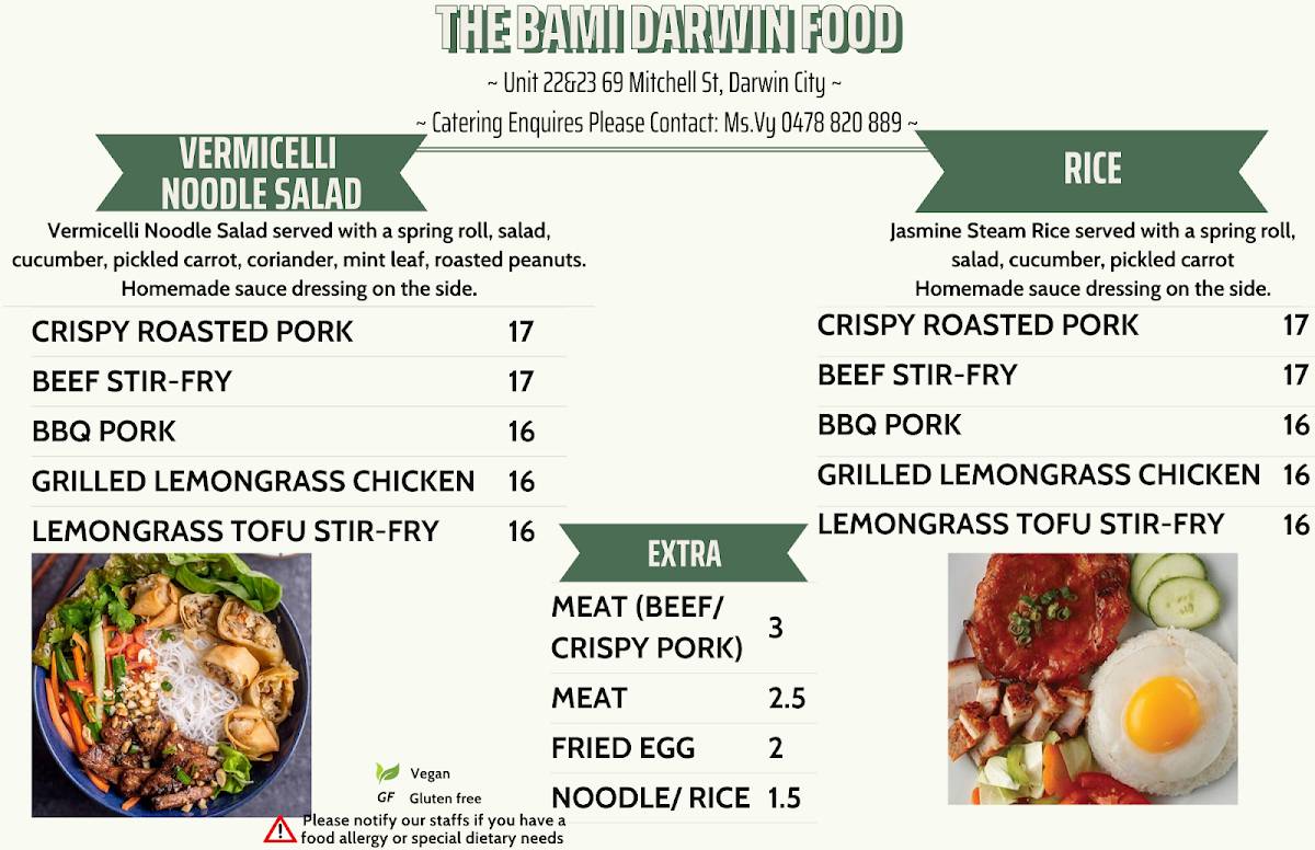 Menu at The BAMI Darwin City restaurant, Darwin City