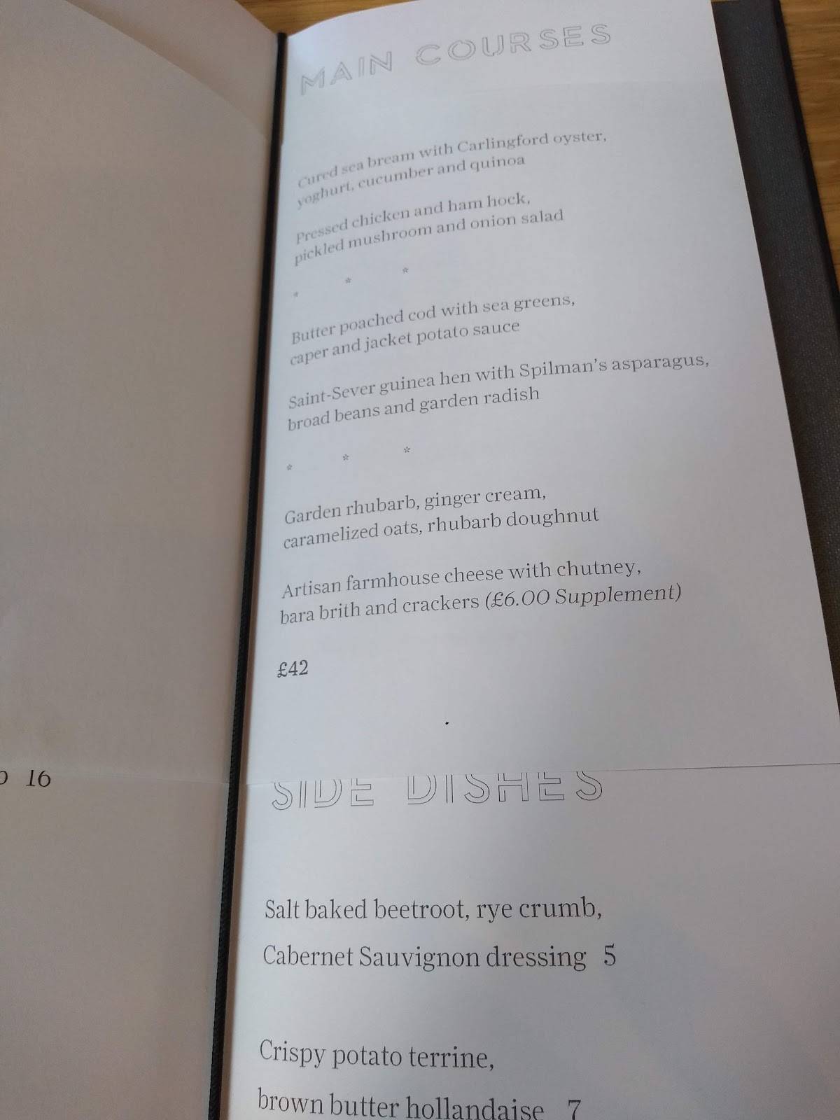 Menu at The Barn at Moor Hall, Ormskirk