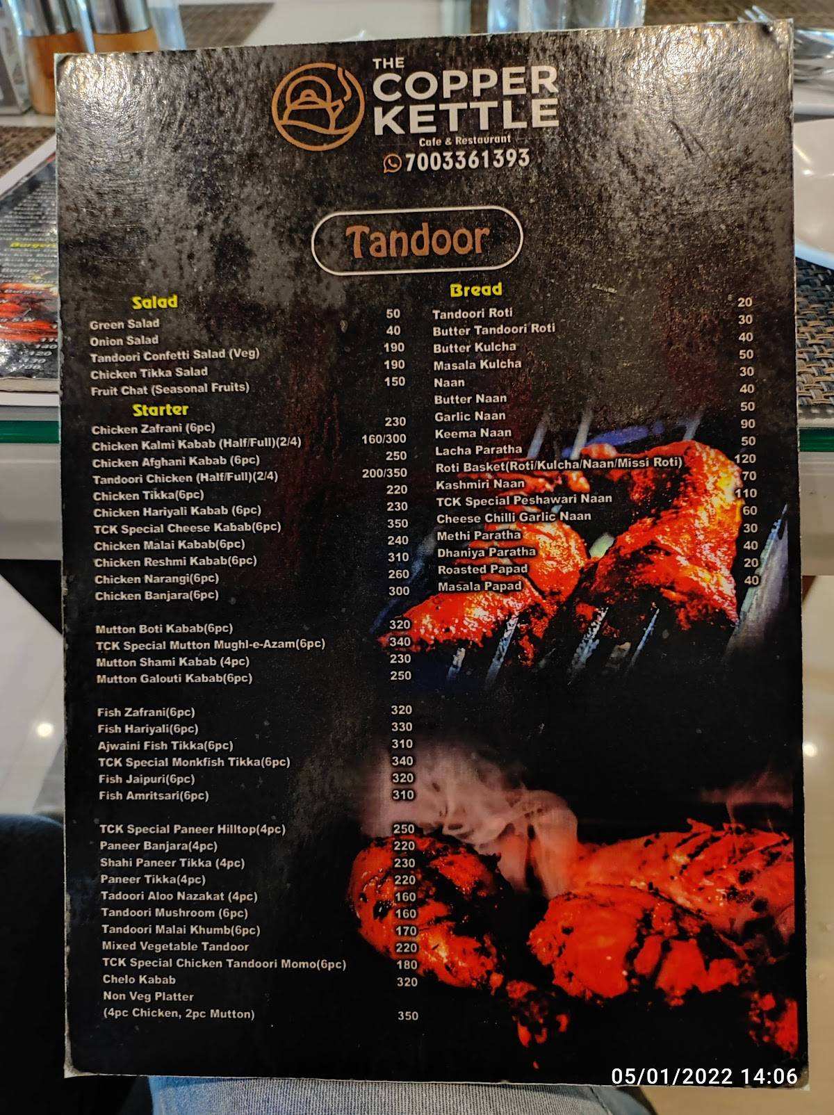 Menu at The Copper Kettle, Hooghly