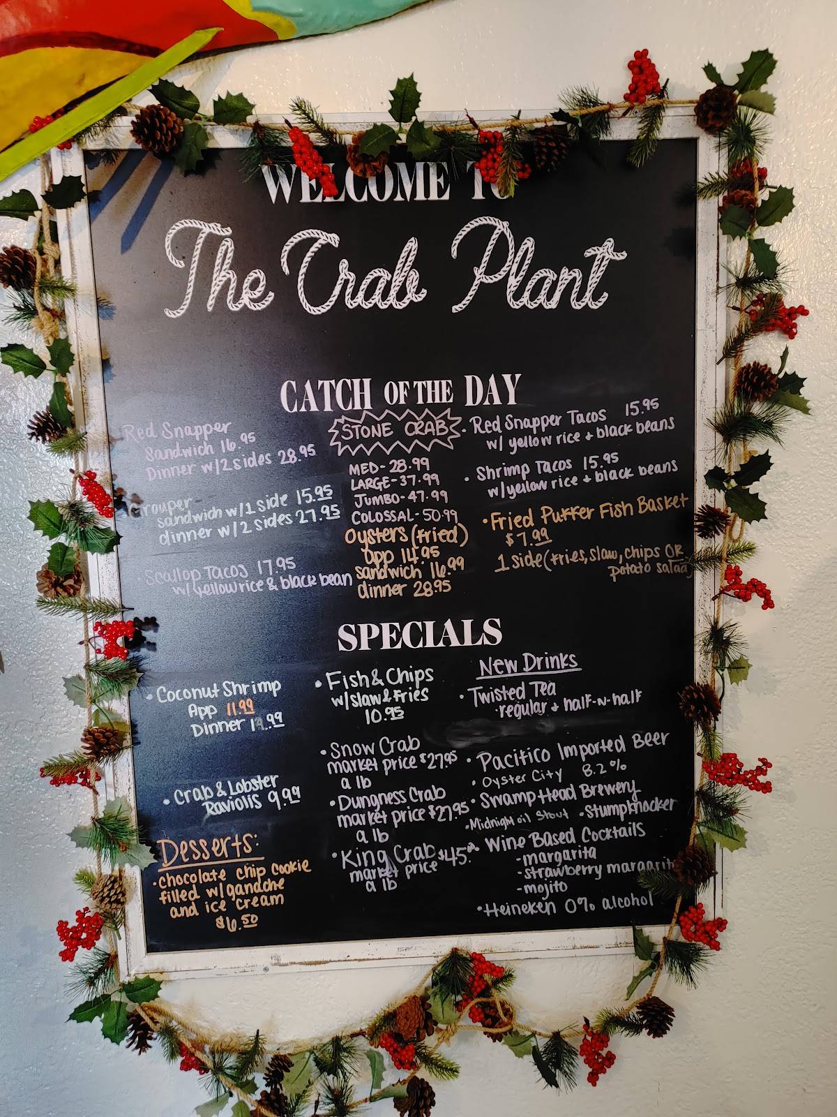 Menu at The Crab Plant restaurant, Crystal River