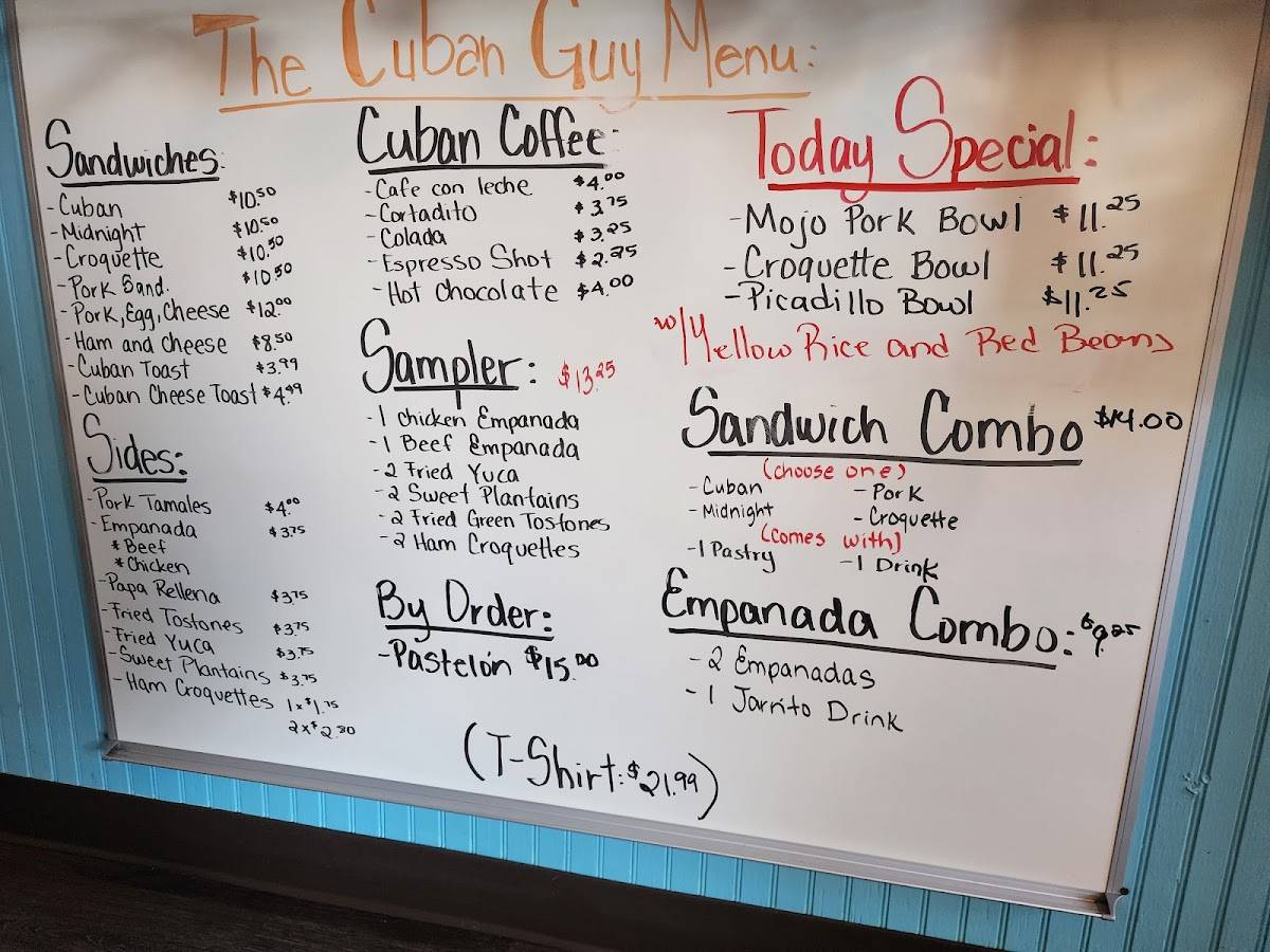 Menu at The Cuban Guy restaurant, Waynesville