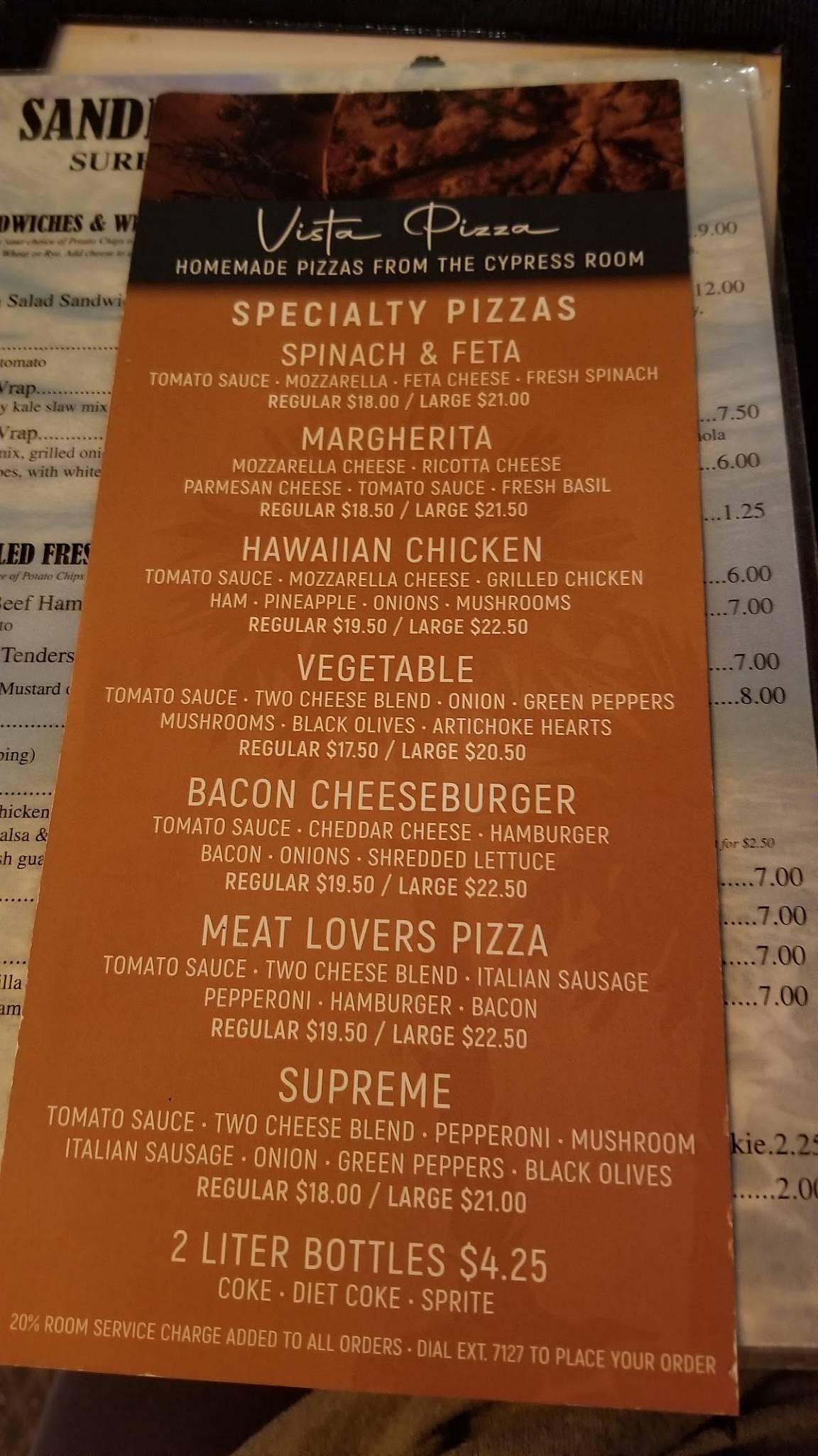Menu at The Cypress Room restaurant, Myrtle Beach