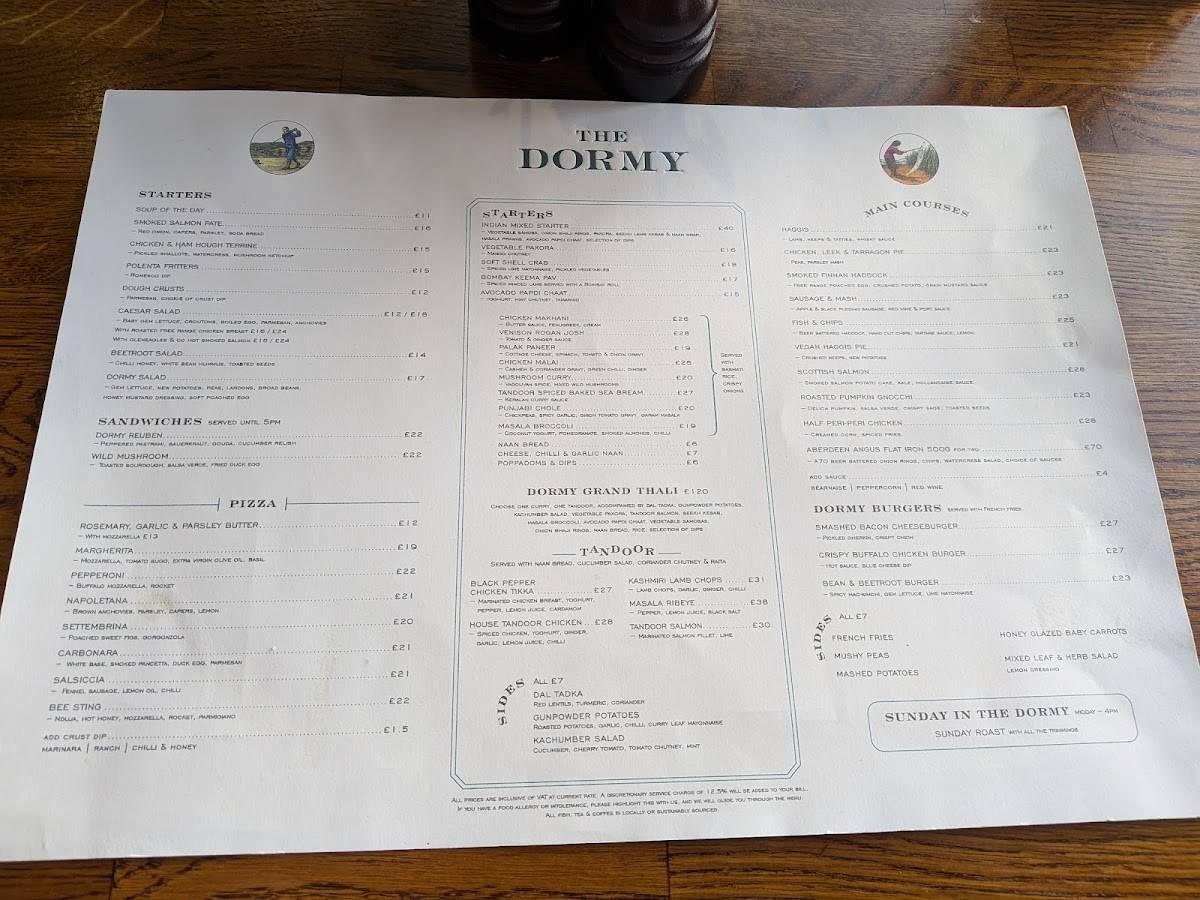Menu at The Dormy restaurant, Auchterarder