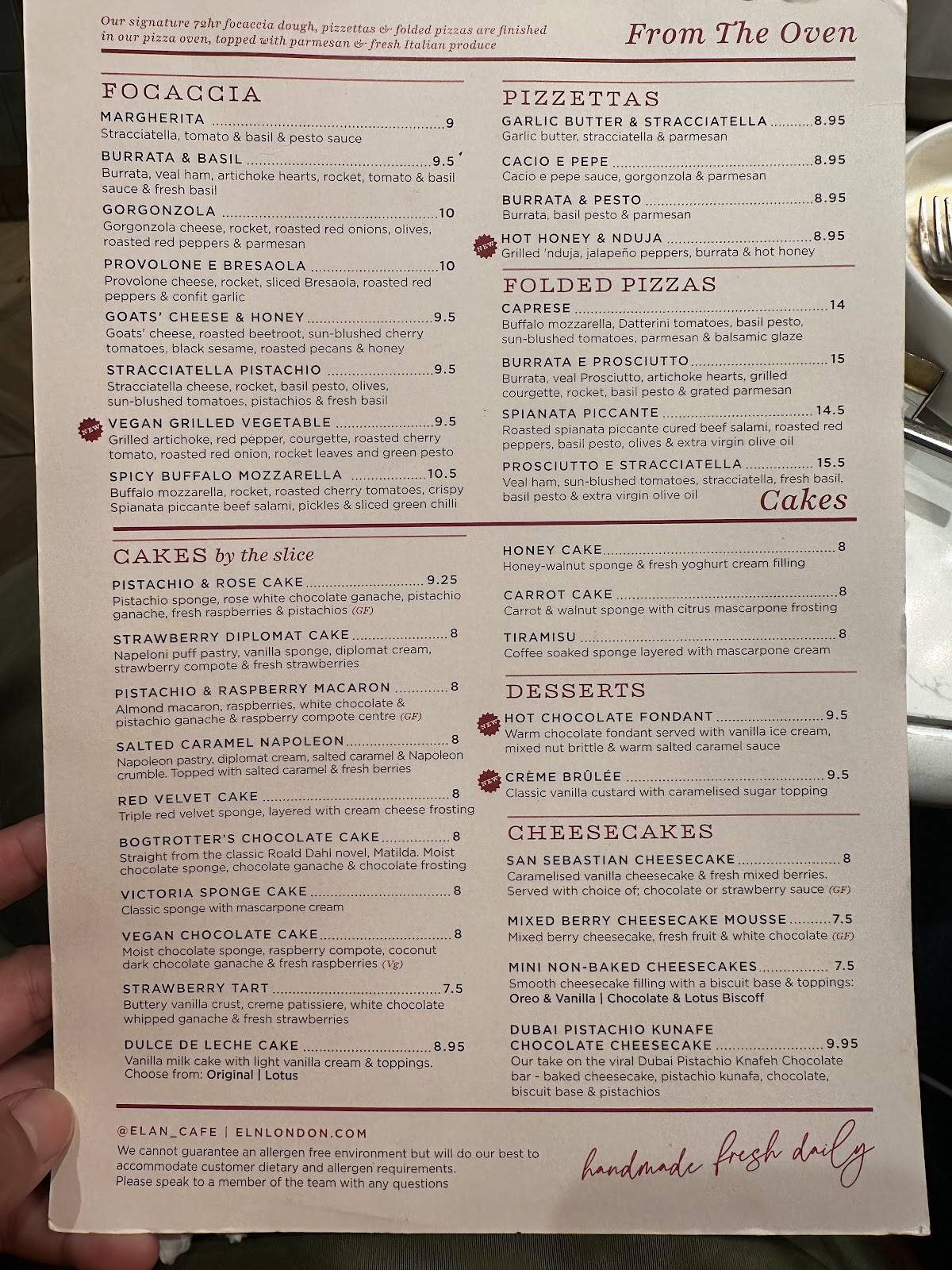Menu at The EL&N Deli & Bakery - Covent Garden, London