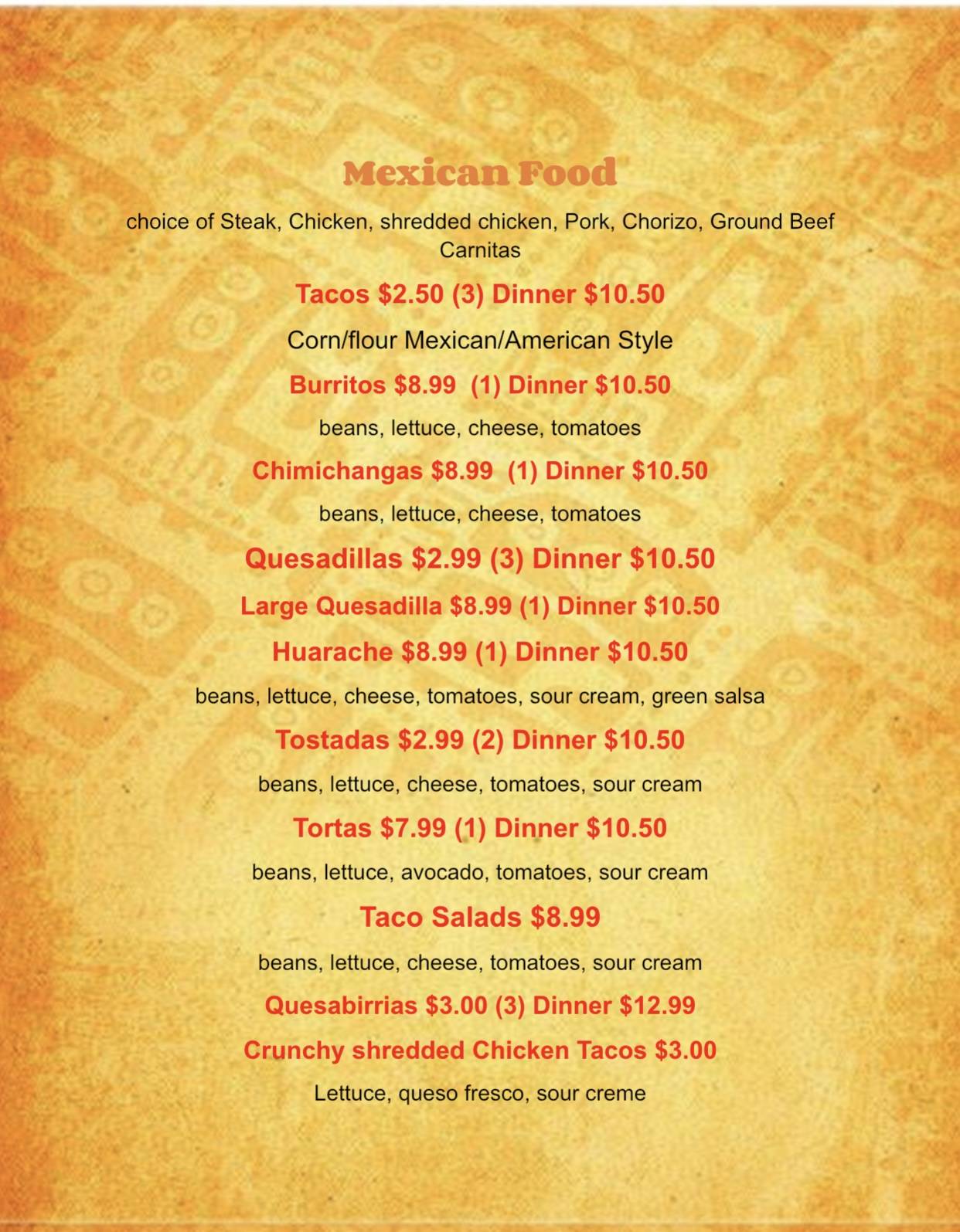 Menu at The Family Taco restaurant, Marseilles