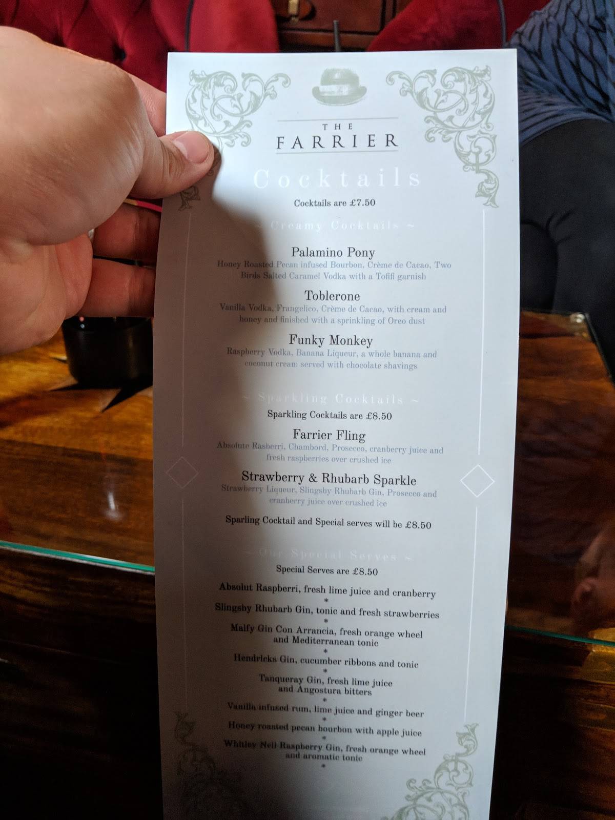 Menu at The Farrier restaurant, Scarborough