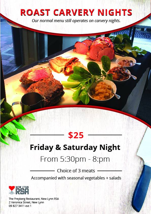 Menu at The Freyberg Restaurant - New Lynn RSA, Auckland