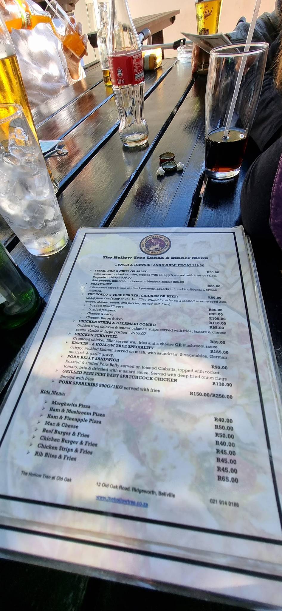Menu at The Hollow Tree at Old Oak restaurant, Cape Town, 12 Old Oak Rd