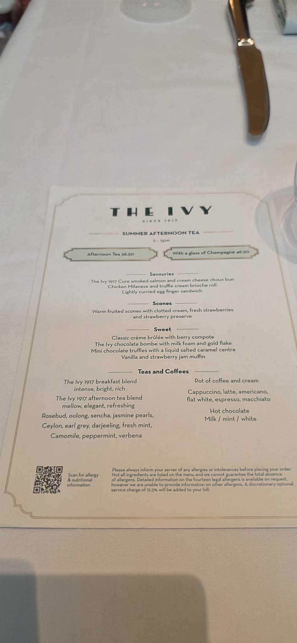 Menu at The Ivy Spinningfields Brasserie, Manchester restaurant, Manchester