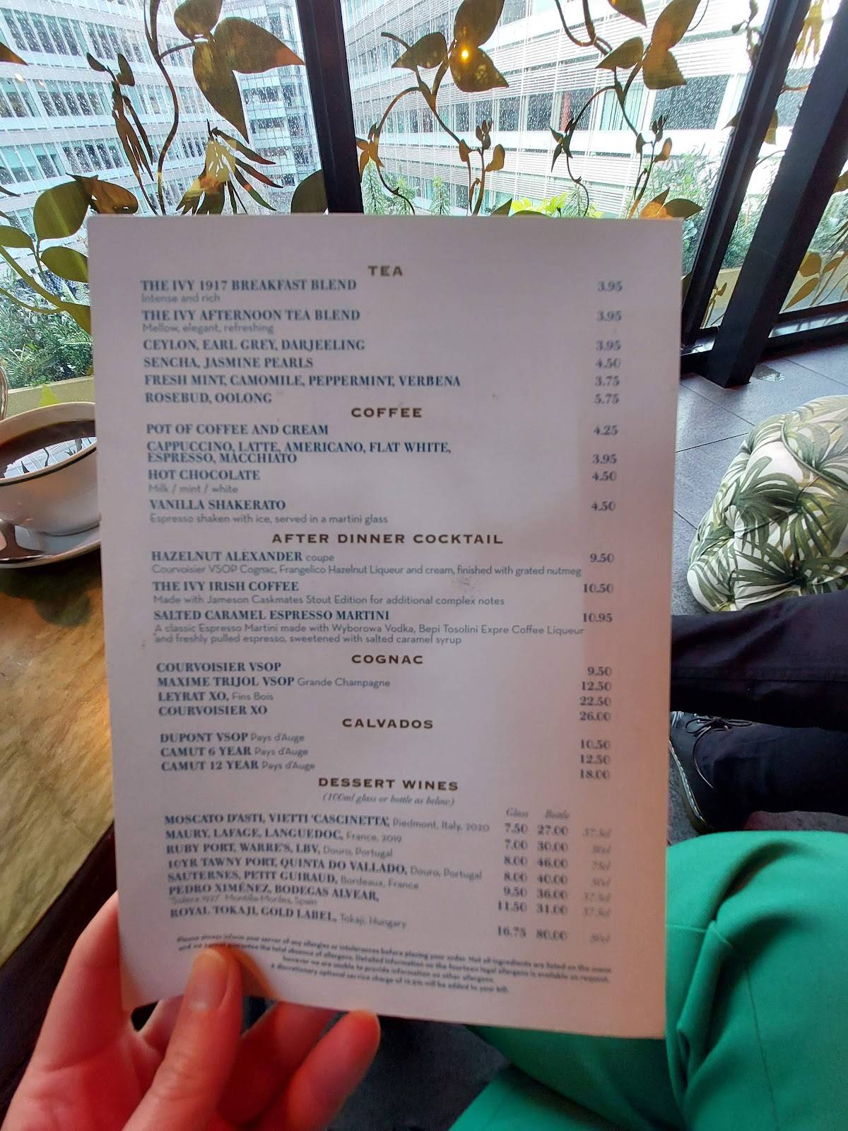 Menu at The Ivy Spinningfields Manchester restaurant, Manchester