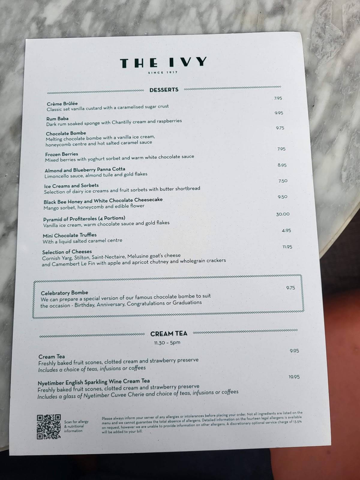 Menu at The Ivy Spinningfields Manchester restaurant, Manchester
