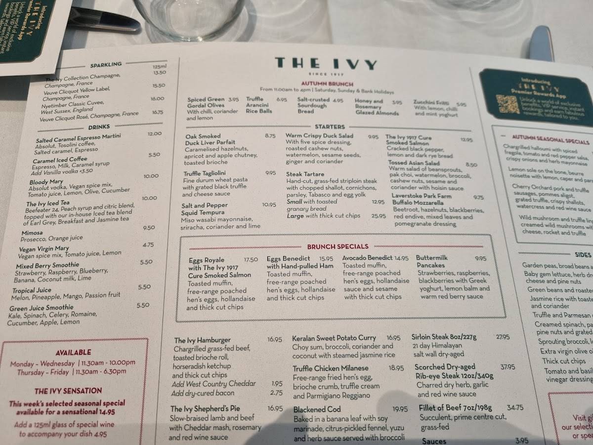 Menu at The Ivy Victoria Quarter Leeds restaurant, Leeds